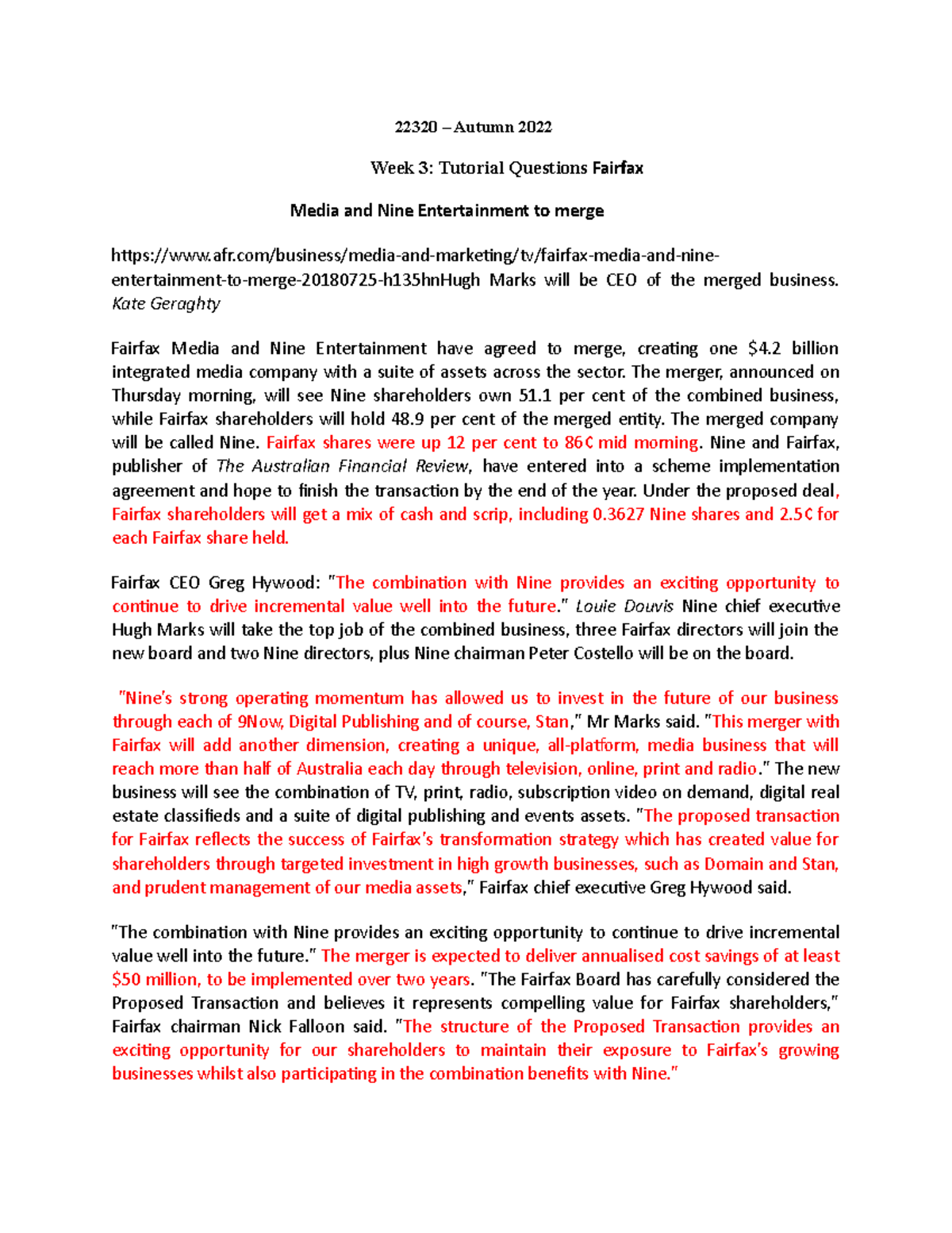 Tutorial week 3 - 22320 – Autumn 2022 Week 3: Tutorial Questions ...