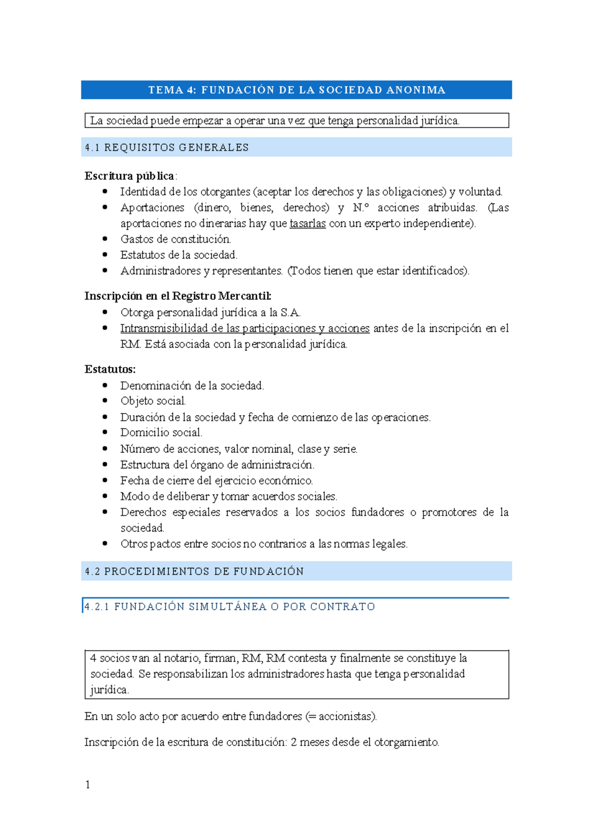 TEMA 4 - Fundacion SA - Tema 4 Constitucion de Sociedades Anonimas - TEMA 4: FUNDACIÓN DE LA ...