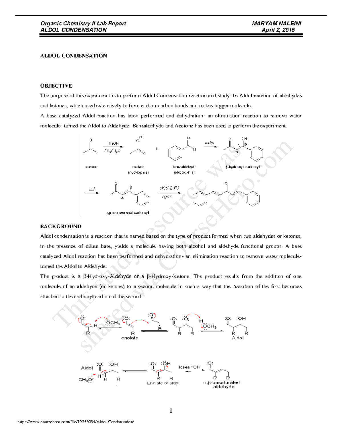 Aldol Condensation Lab Report - Studocu
