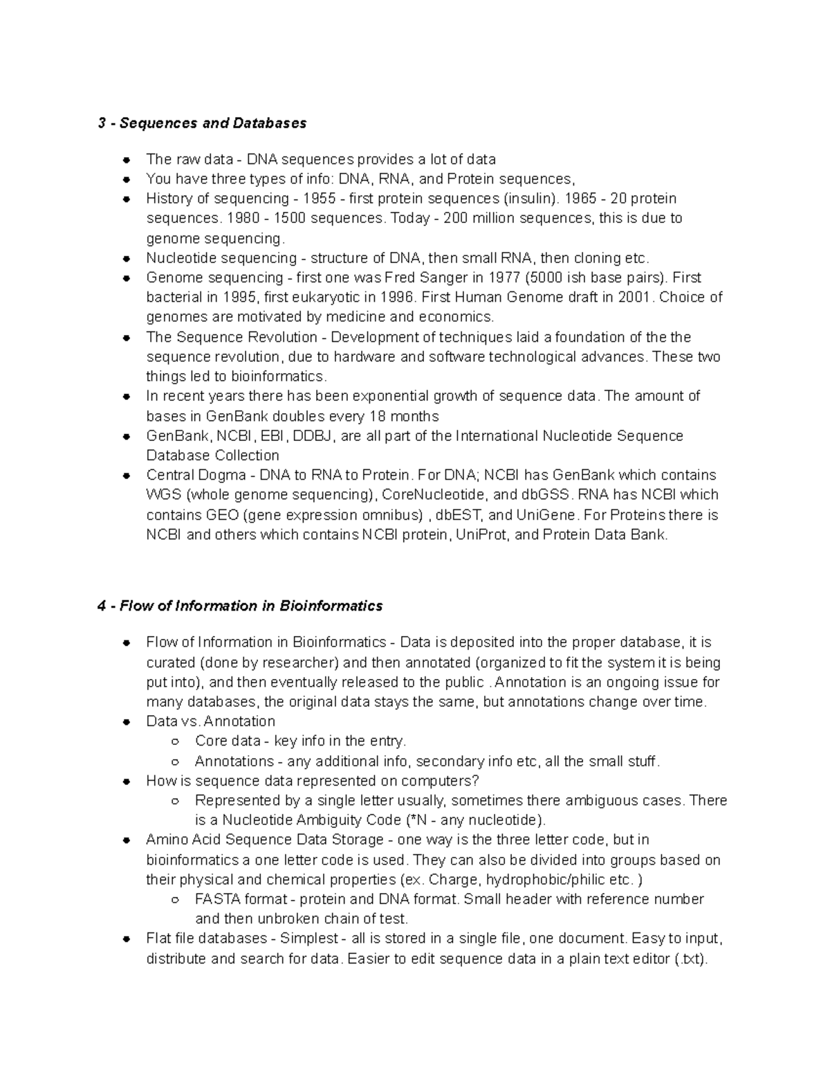 BIOL 266 - Computational Bio Final Review - 3 - Sequences and Databases ...