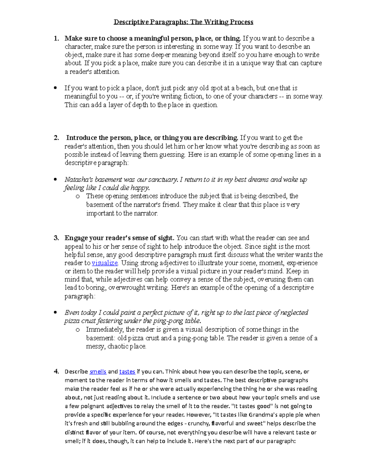 Descriptive Paragraphs (1) - Descriptive Paragraphs: The Writing ...
