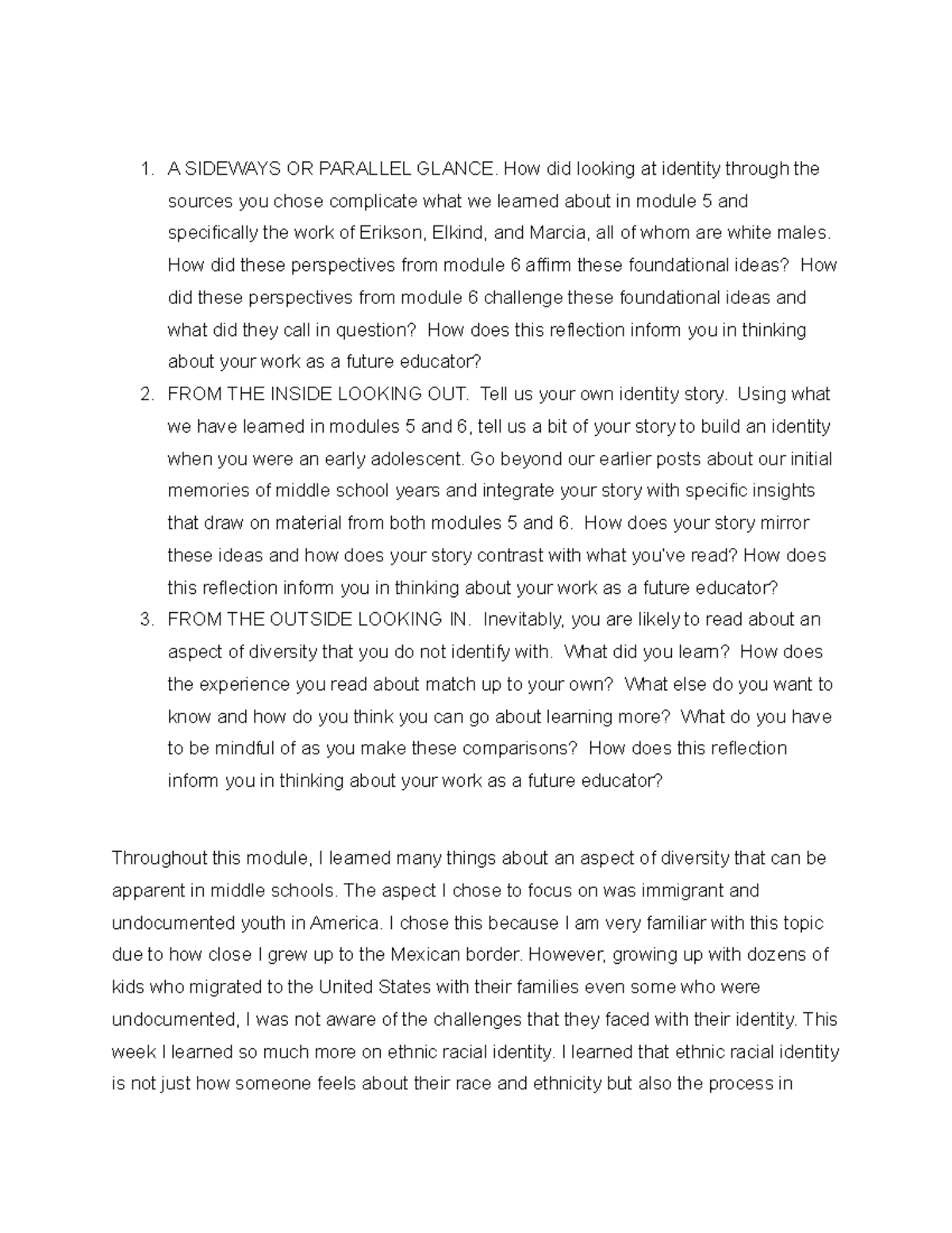 Discussion Post #6 Diversity and Identities - A SIDEWAYS OR PARALLEL ...