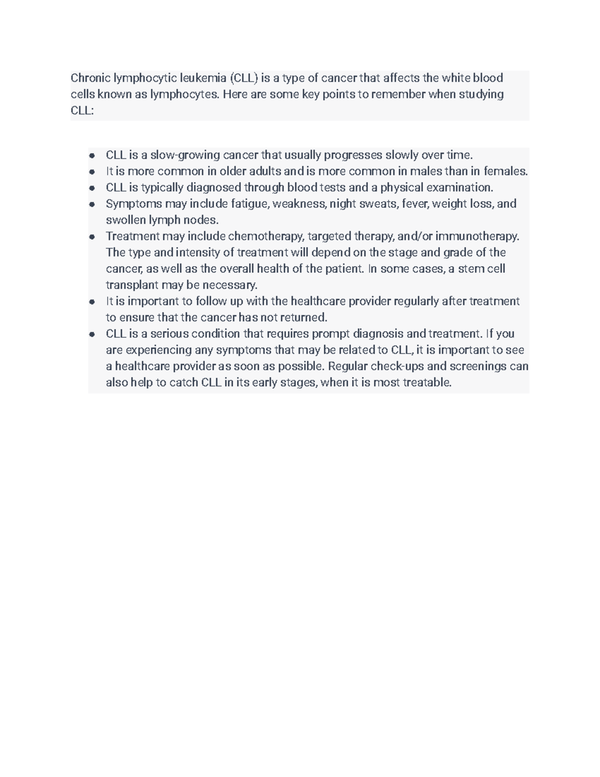 Chronic lymphocytic leukemia study guide - Chronic lymphocytic leukemia ...