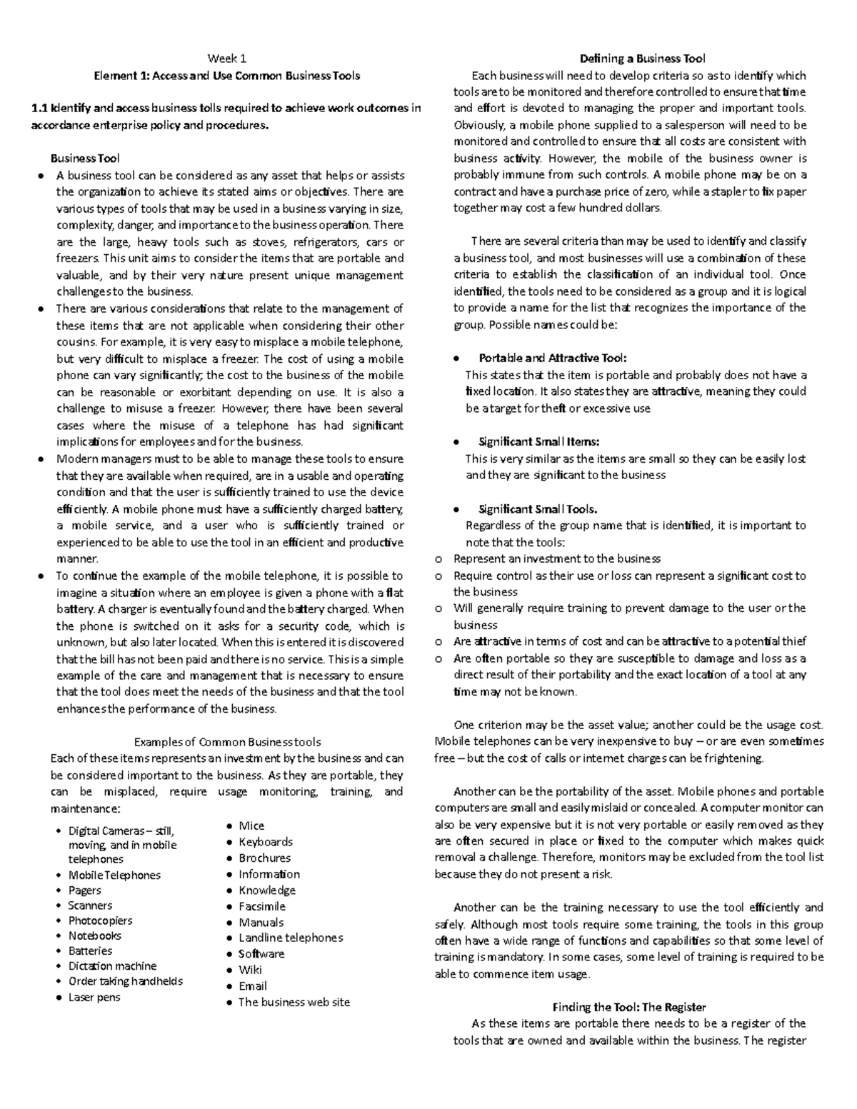 ABTT-Prelim-Reviewer - Week 1 Element 1: Access and Use Common Business ...