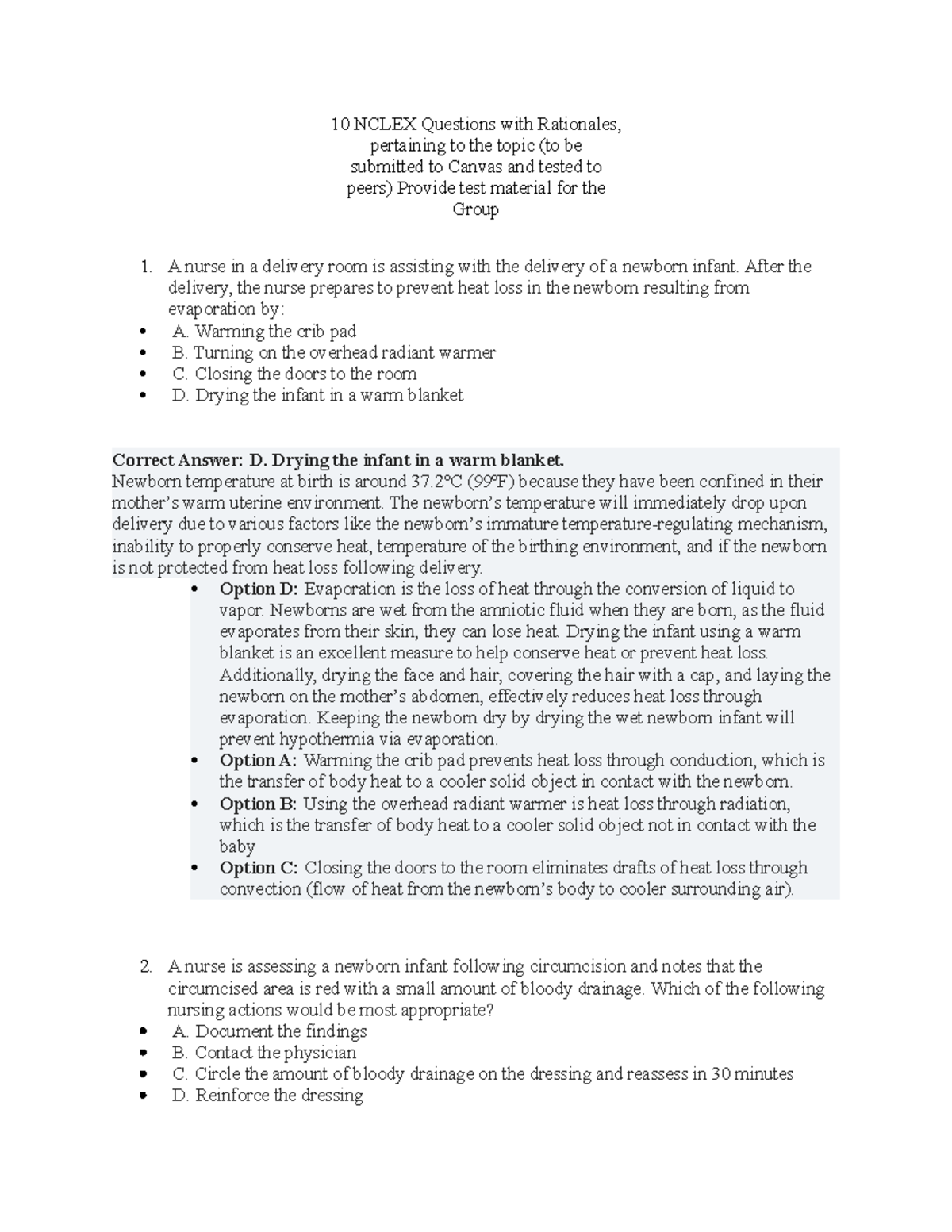 10 Nclex Questions with Rationales Group B2 - 10 NCLEX Questions with ...