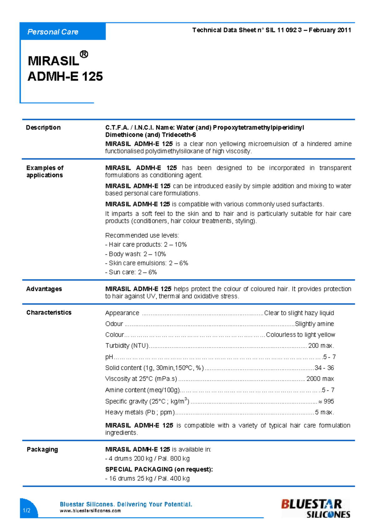 Mirasil ADMH-E 125 TDS - 00 1/ MIRASIL ADMH-E 125 Personal Care ...