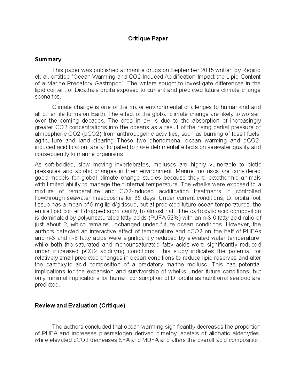 Critique Paper 3... natural science completion - Environmental Science ...