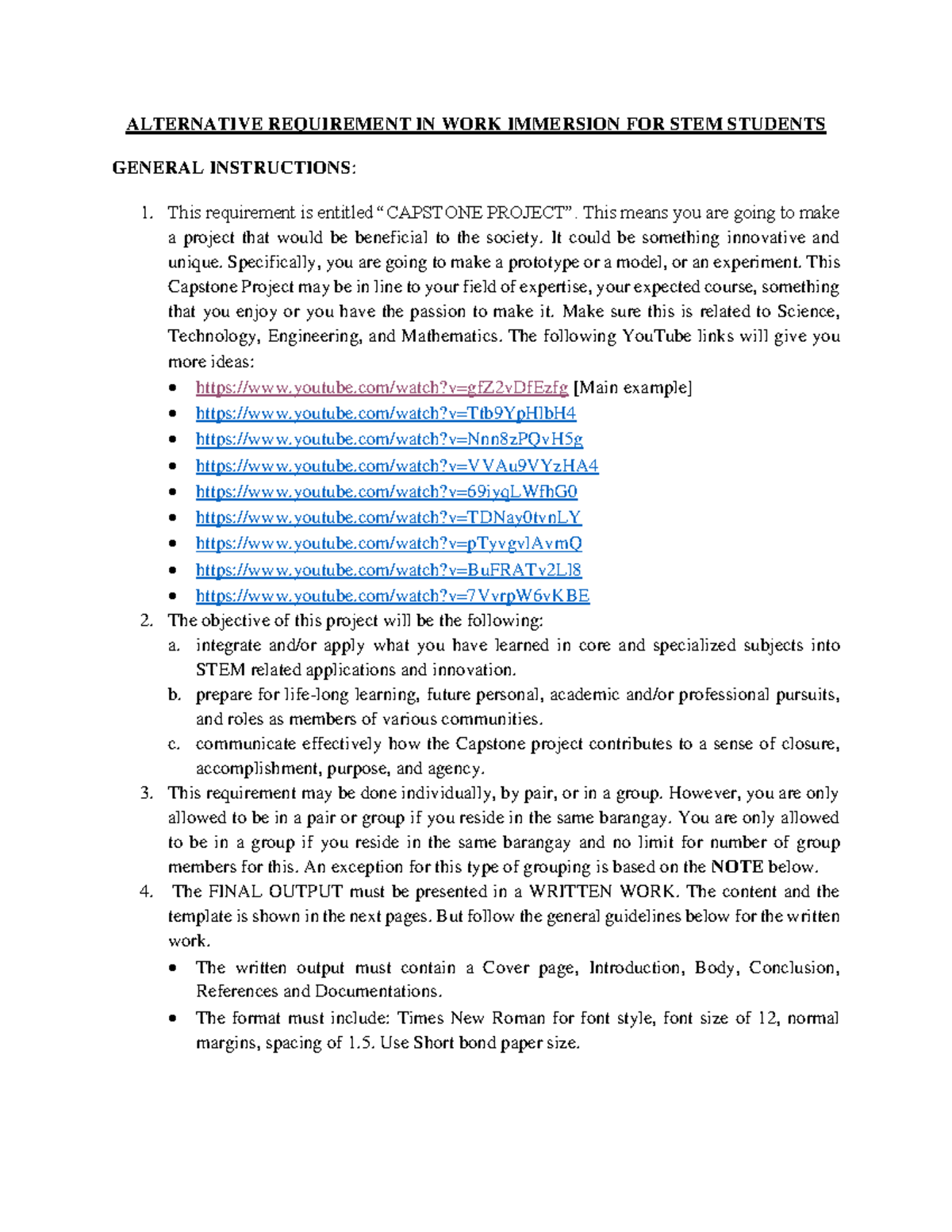 Alternative Requirement IN WORK Immersion - ALTERNATIVE REQUIREMENT IN ...