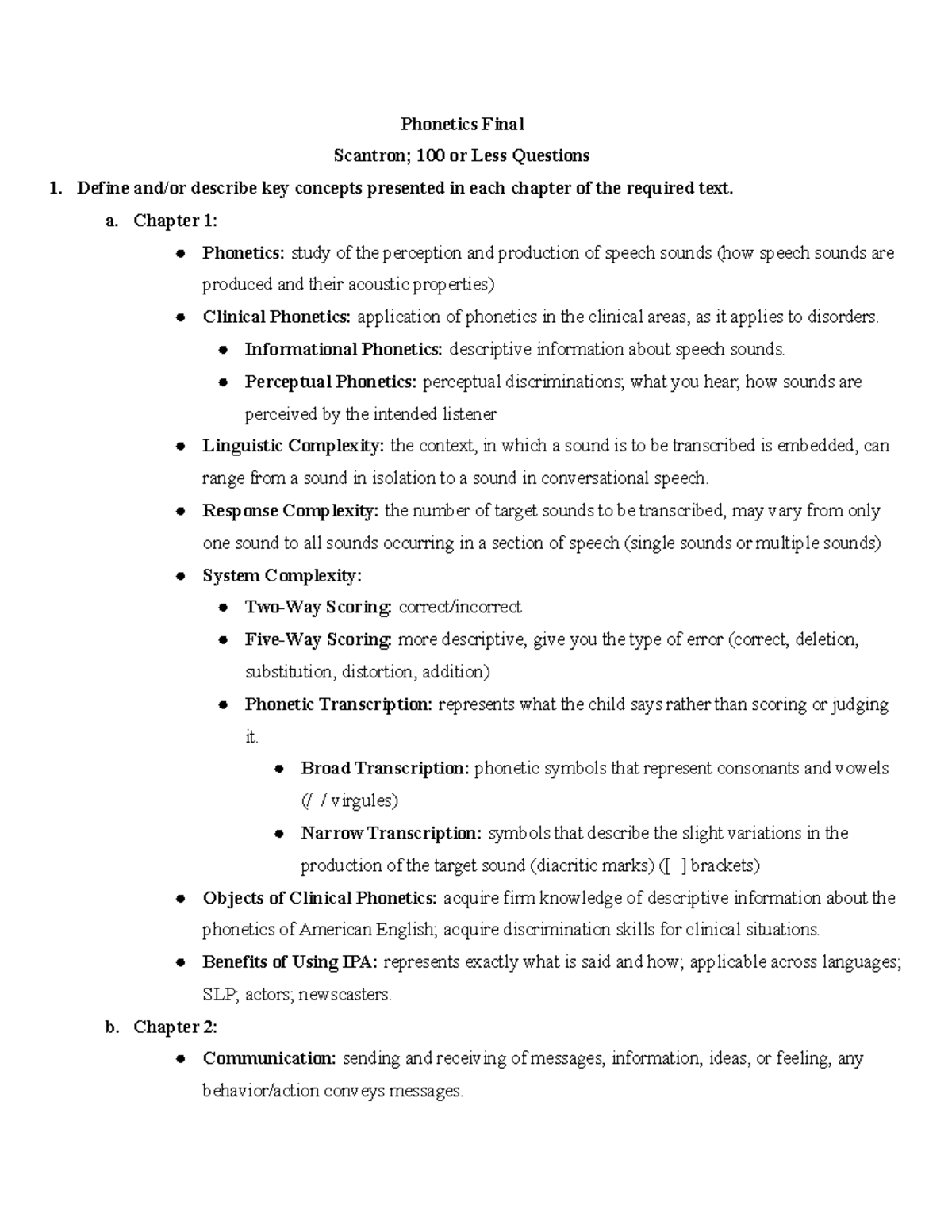 Phonetics Final - Define describe key concepts presented in each ...