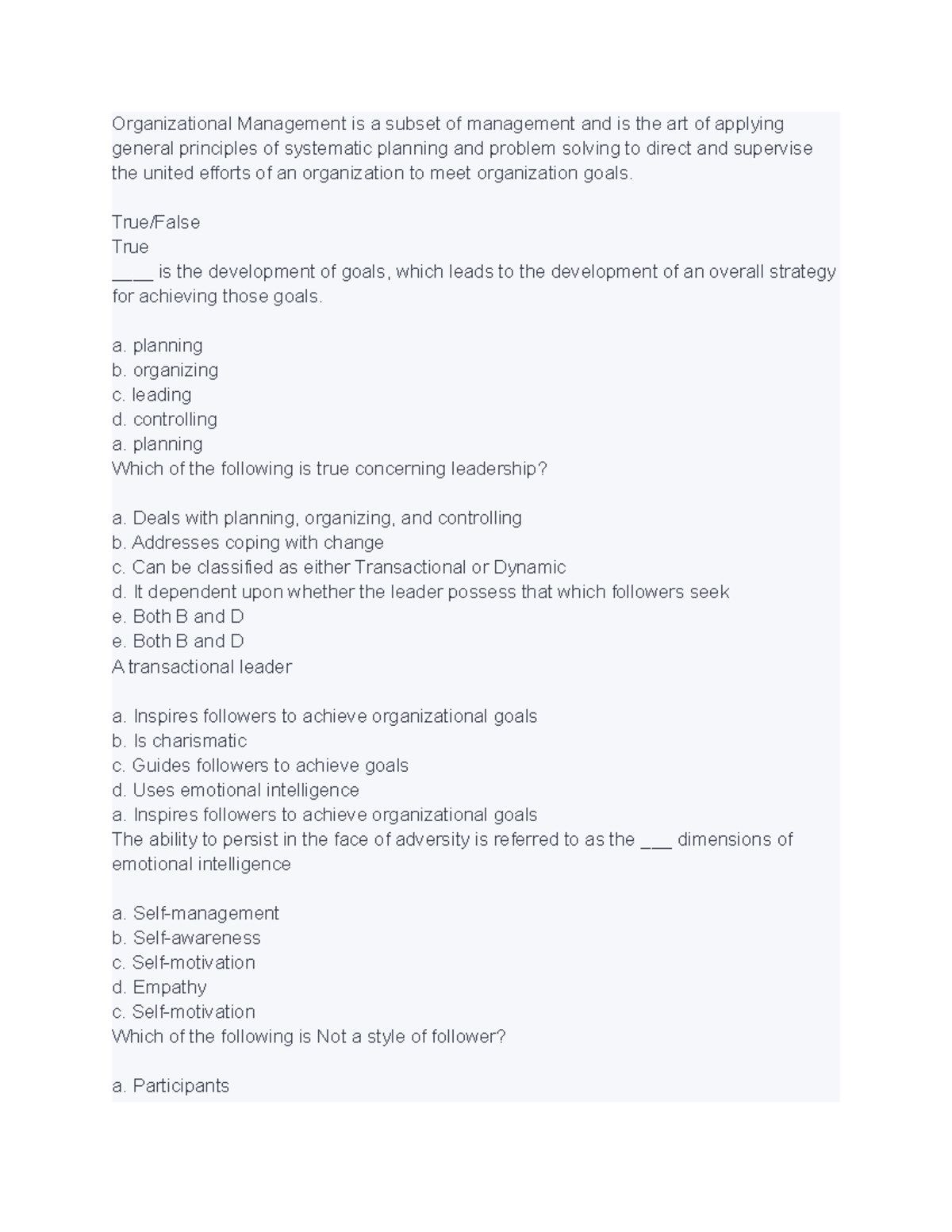 Busi 310 - lecture notes - Organizational Management is a subset of ...