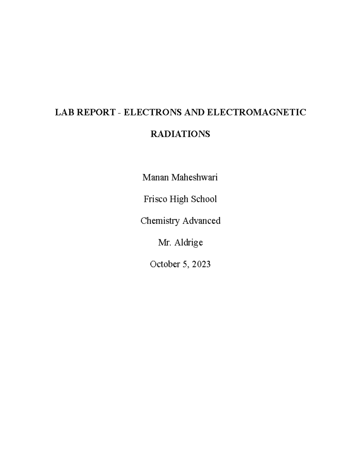 Lab Report - Manan - LAB REPORT - ELECTRONS AND ELECTROMAGNETIC ...