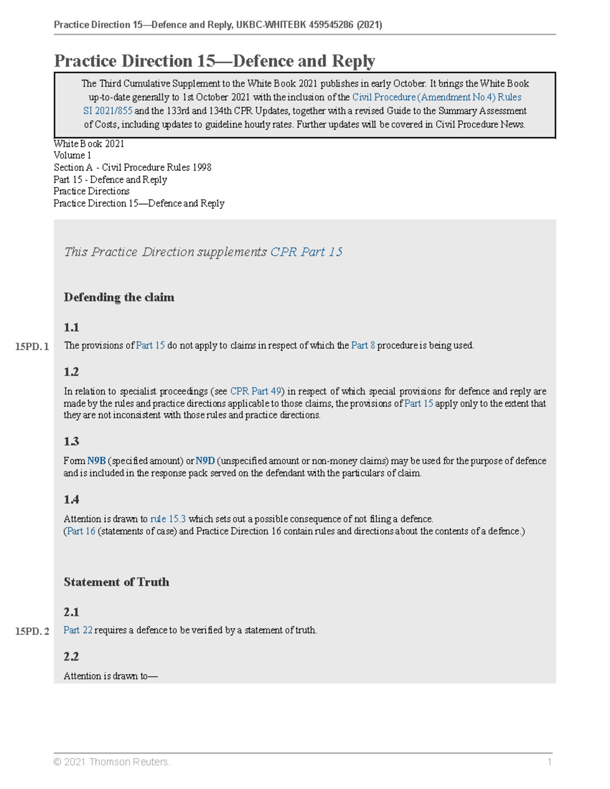 Practice Direction 15Defence and Reply - 1 Practice Direction 15 ...