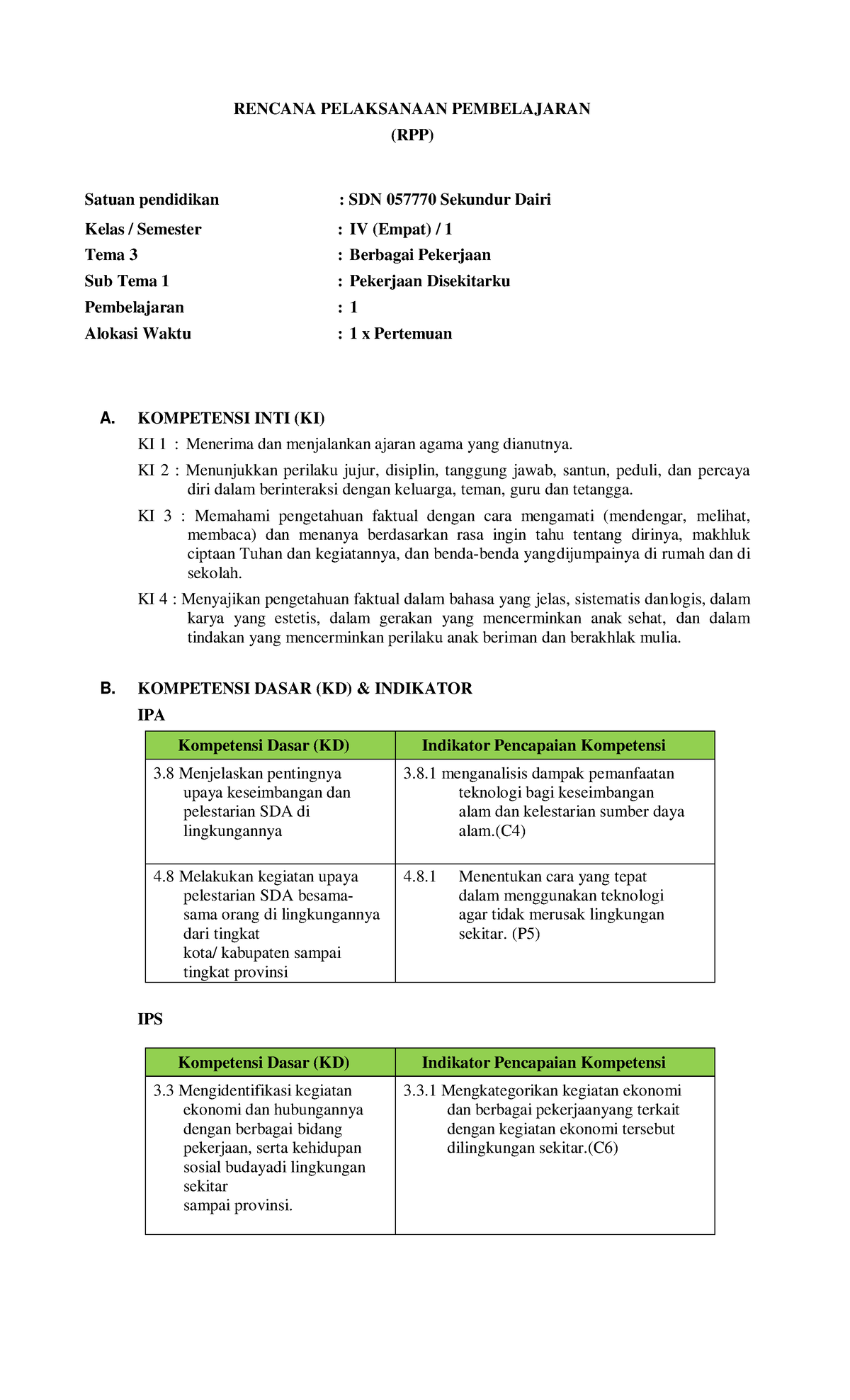 RPP Kelas Tinggi Pembelajaran Terpadu - RENCANA PELAKSANAAN ...