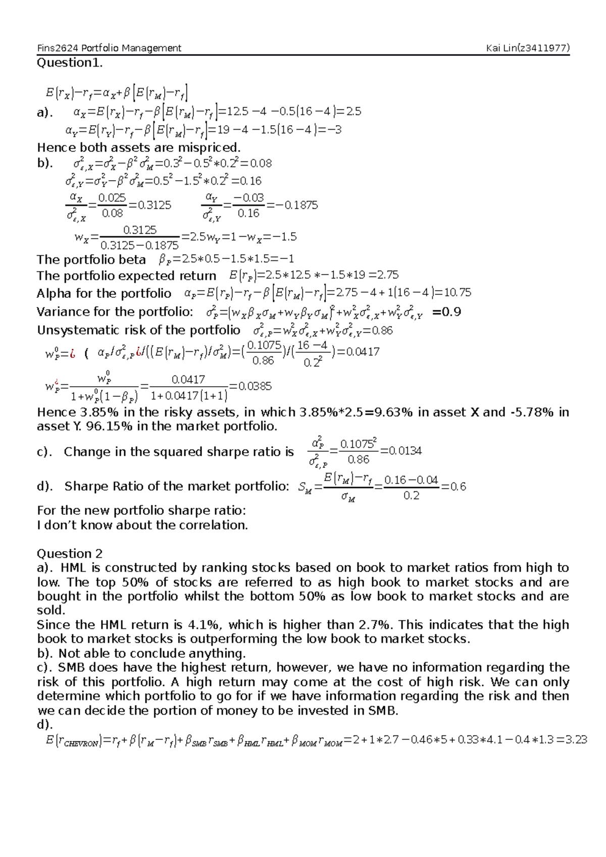 280654531 FINS2624 Week8 Tutorial docx - Portfolio Management - Fins2624 Portfolio Management ...