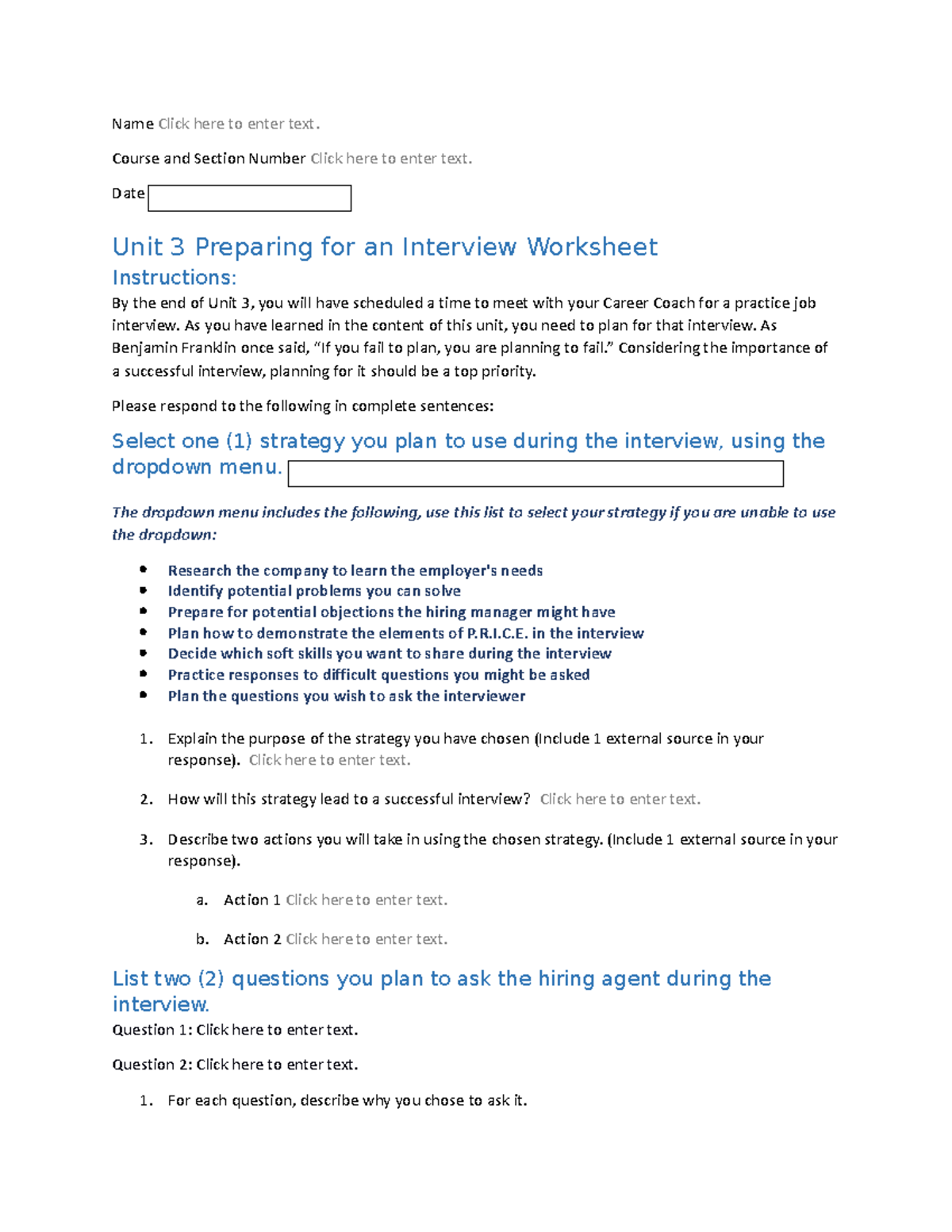 PD202 Unit 3 Preparing for an Interview-1 - Name Click here to enter ...