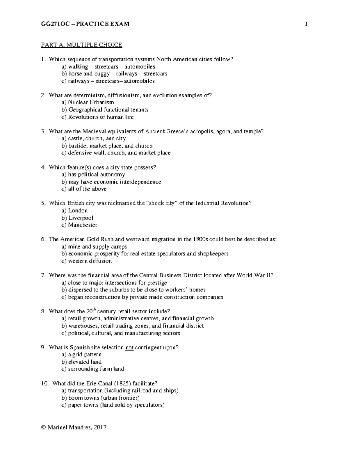 Practice Exam - help understand - PART A. MULTIPLE CHOICE Which ...