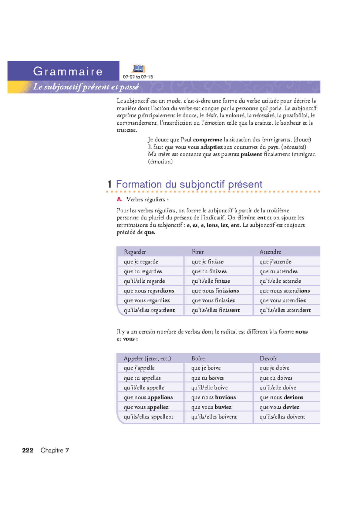 Réseau Subjonctif pp. 222-226 - 222 Chapitre 7 Le subjonctif est un ...
