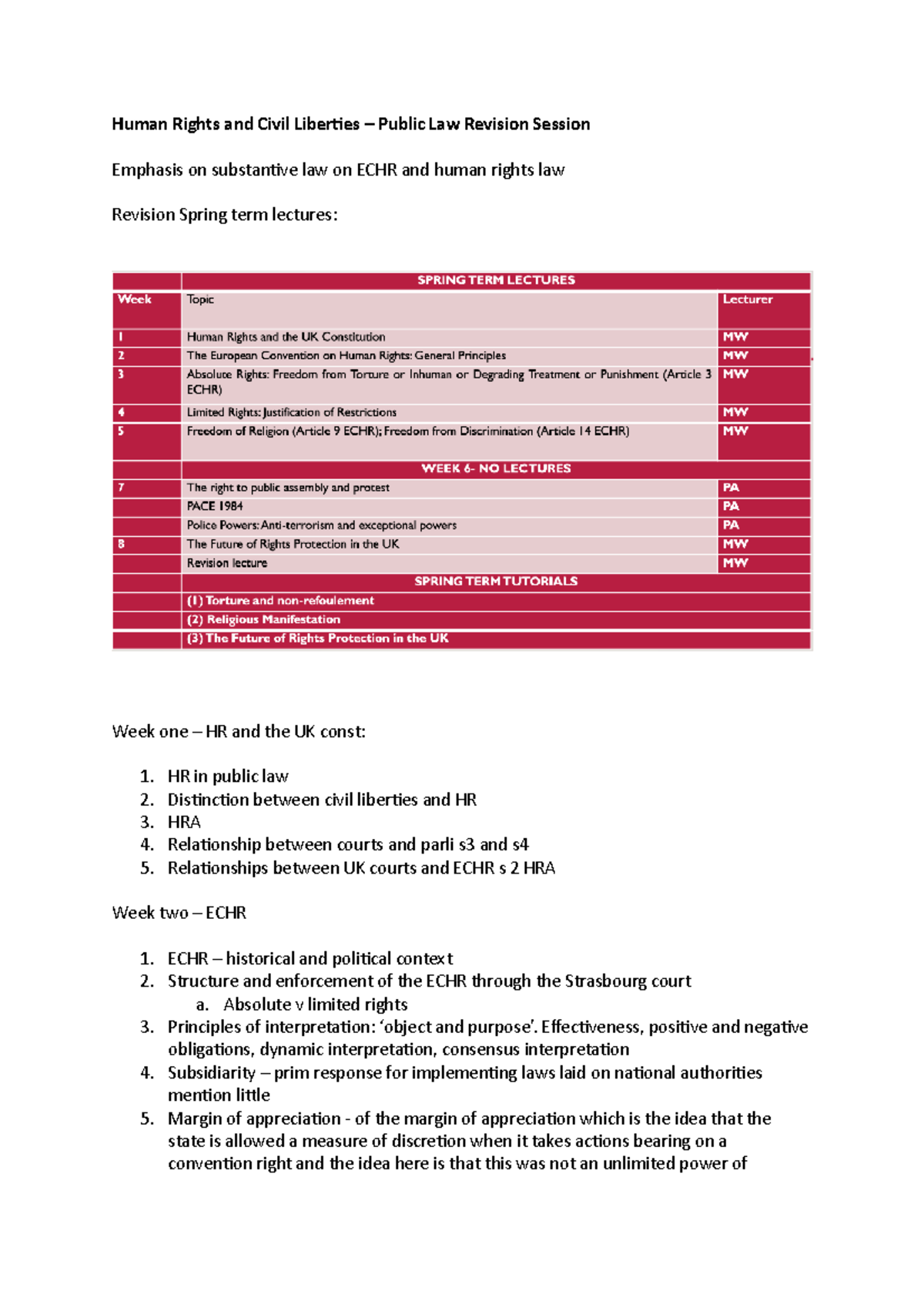 Public law revision session spring term - Human Rights and Civil ...