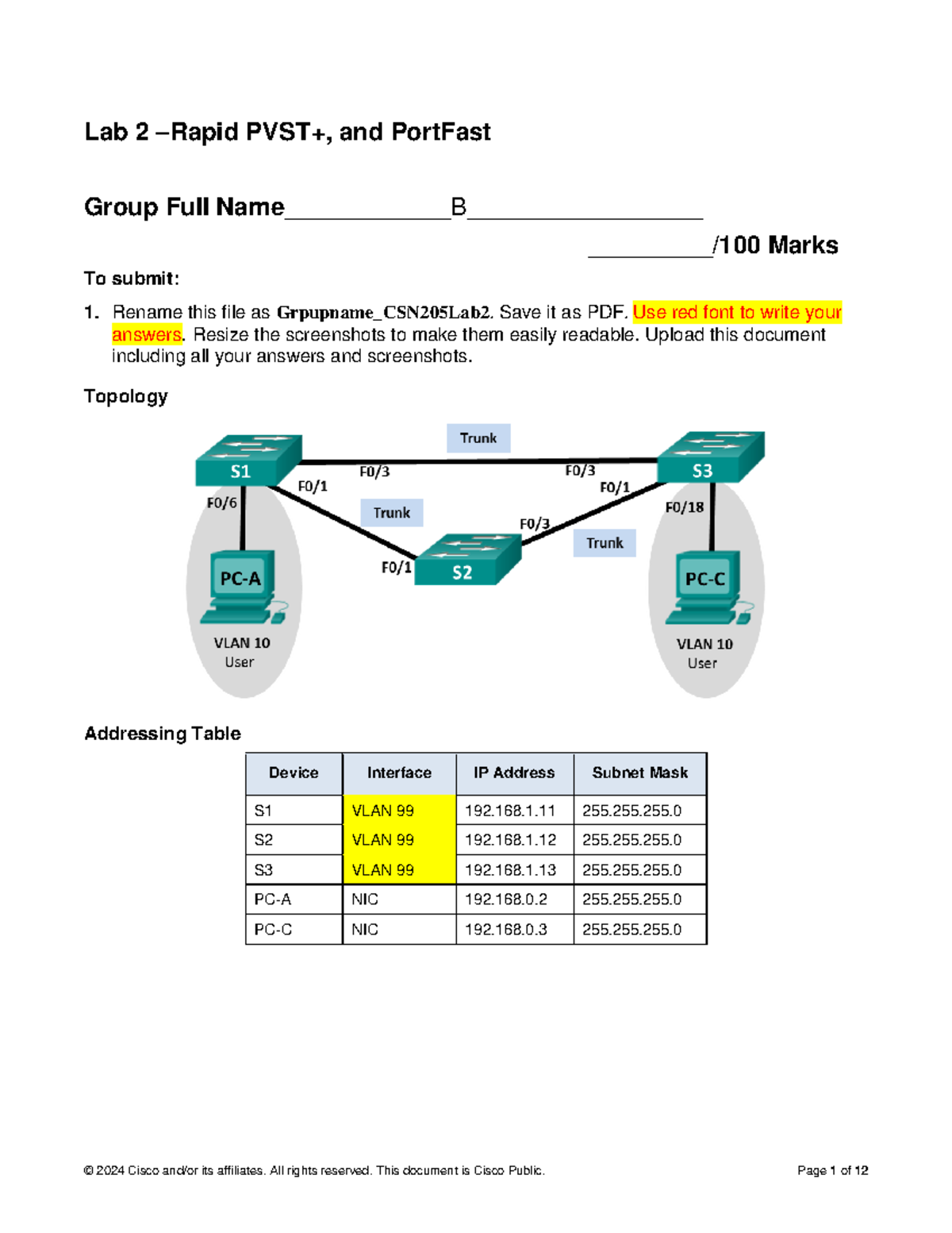 Group B CSN205 Lab 2 - practice only - Lab 2 – Rapid PVST+, and PortFast Group Full - Studocu