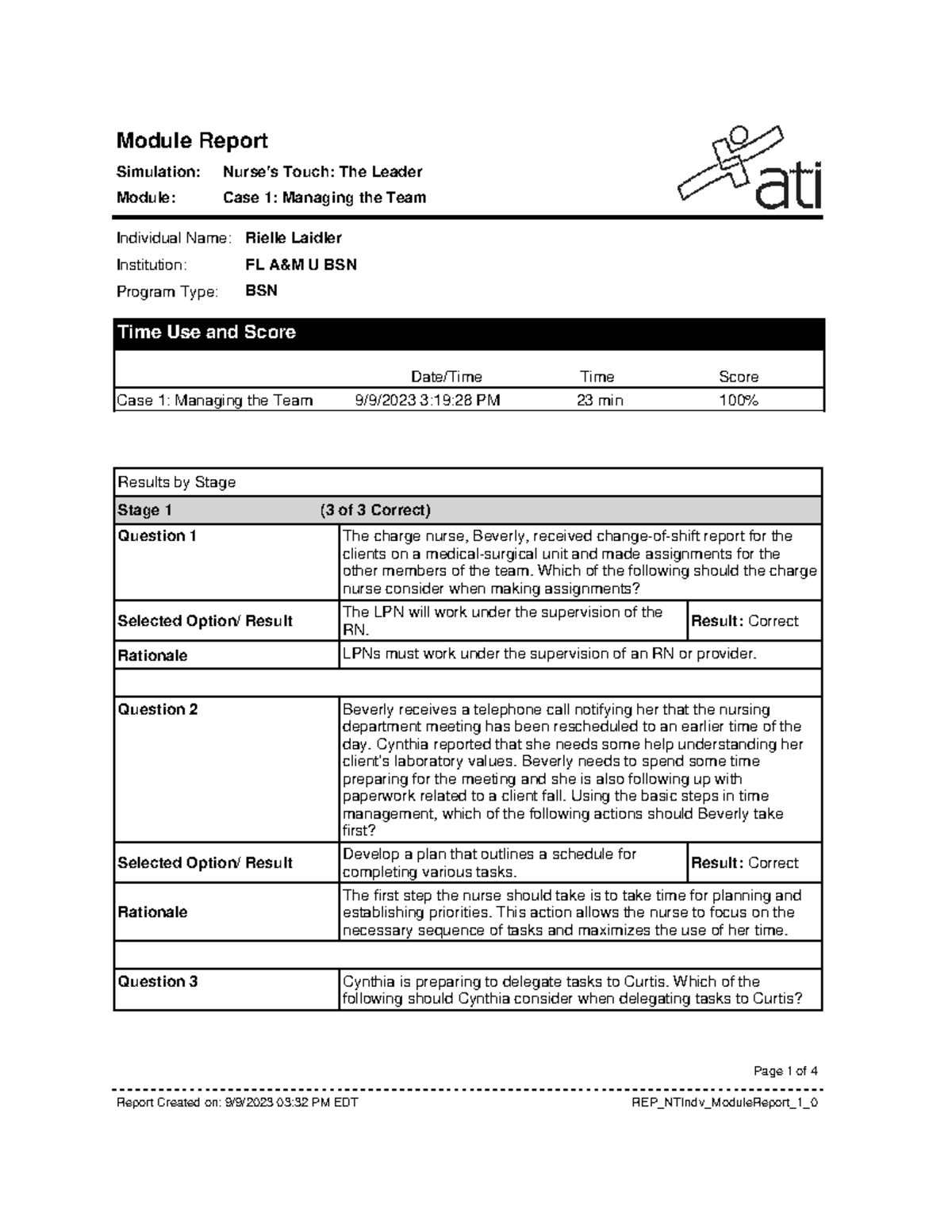 Report ati - Ati - Individual Name: Institution: Program Type: Rielle ...