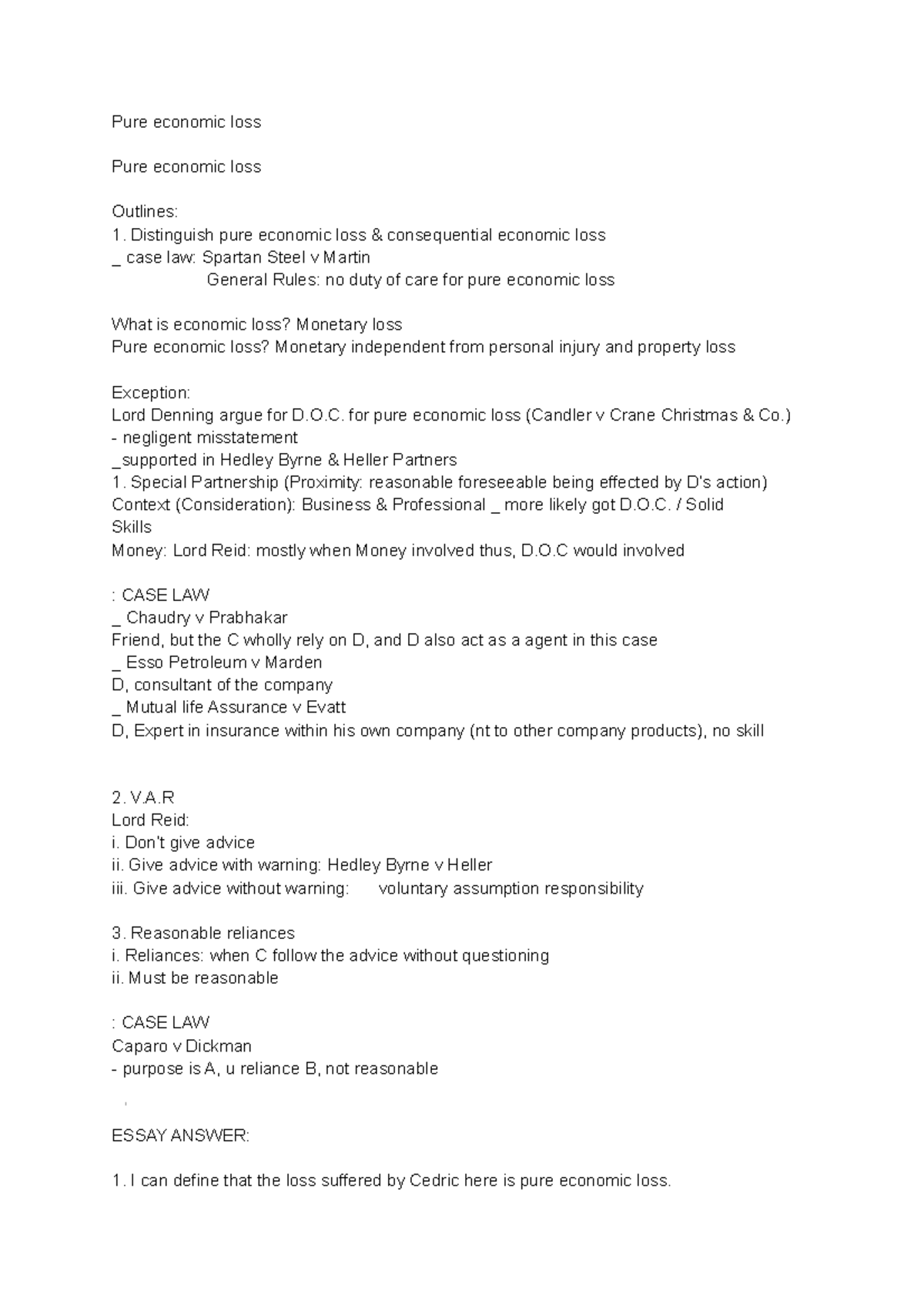 Pure economic loss - Grade: 75 - Pure economic loss Pure economic loss ...