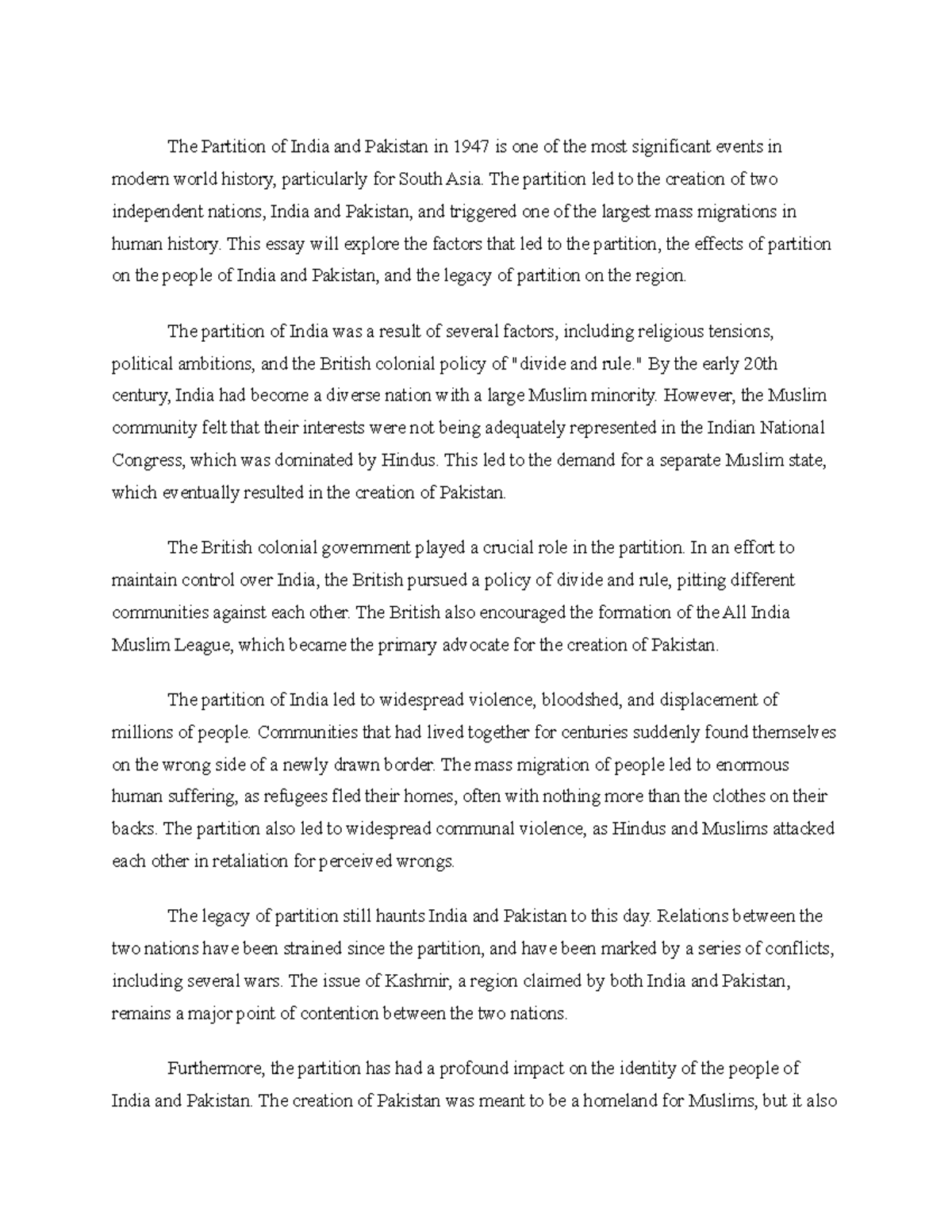 The Partition of India and Pakistan A Tragic Divide - The Partition of ...