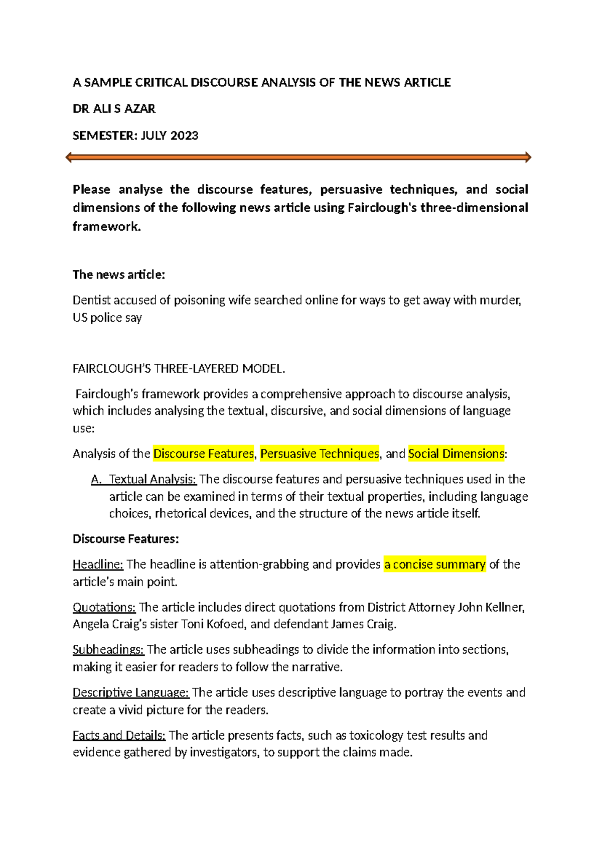 Analysis of the news article THE STAR 13TH JULY 2023 - A SAMPLE ...