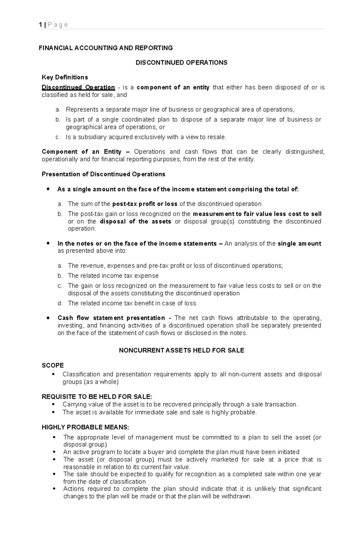 Discontinued Operations - 1 | P a g e FINANCIAL ACCOUNTING AND ...