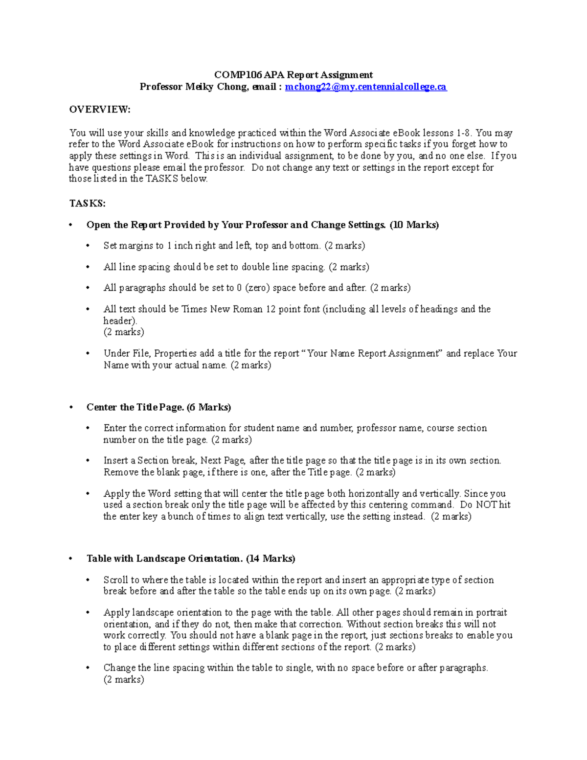 COMP106 Word APA Report Assignment Instructions - COMP106 APA Report Assignment Professor Meiky ...