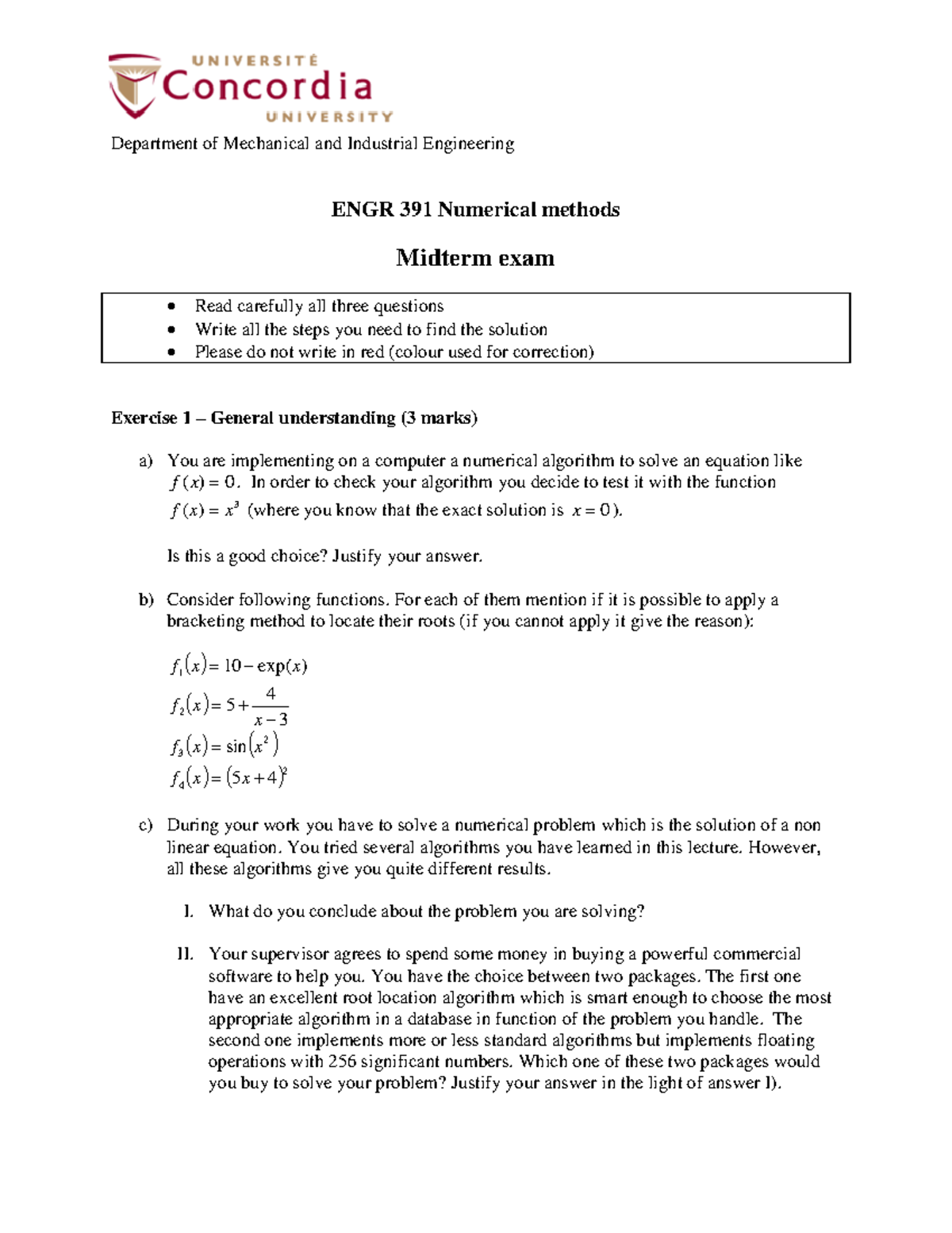 Engr391-midterm-07 - Past midterm for ENGR 391 - Department of ...