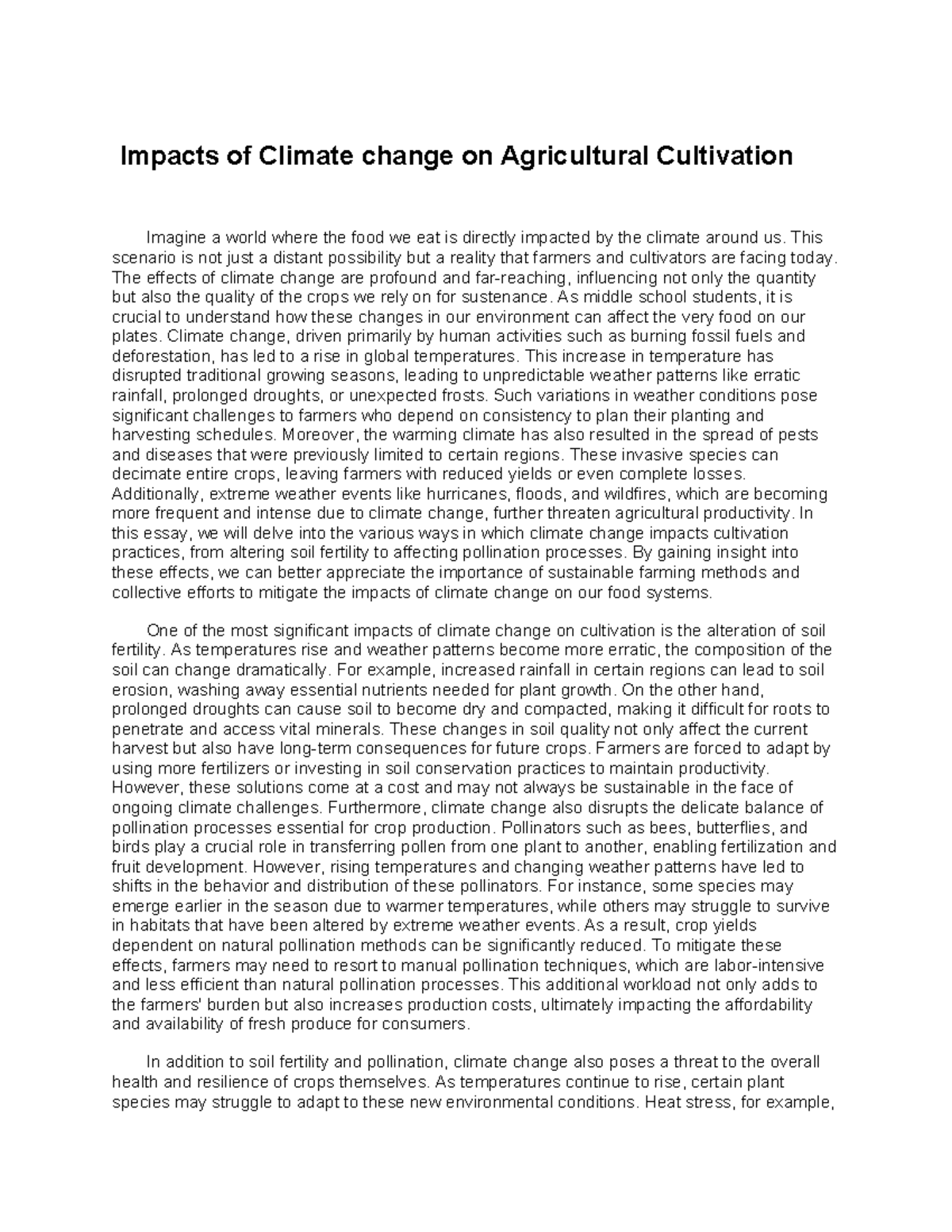 EVS Assignment - Impacts of Climate change on Agricultural Cultivation ...