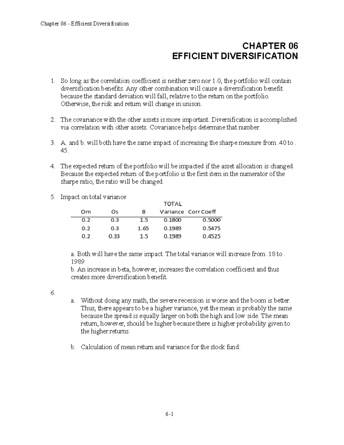 FIN390 Week03 bkm chap006 practice hw solutions-1 - CHAPTER 06 EFFICIENT DIVERSIFICATION So long ...