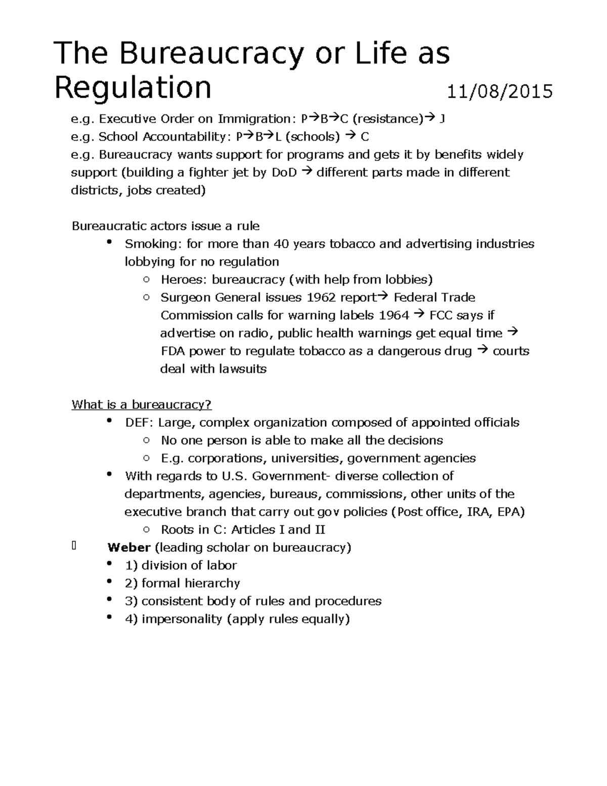 Bureaucracy 16 notes - Professor Jack Citrin - The Bureaucracy or Life ...