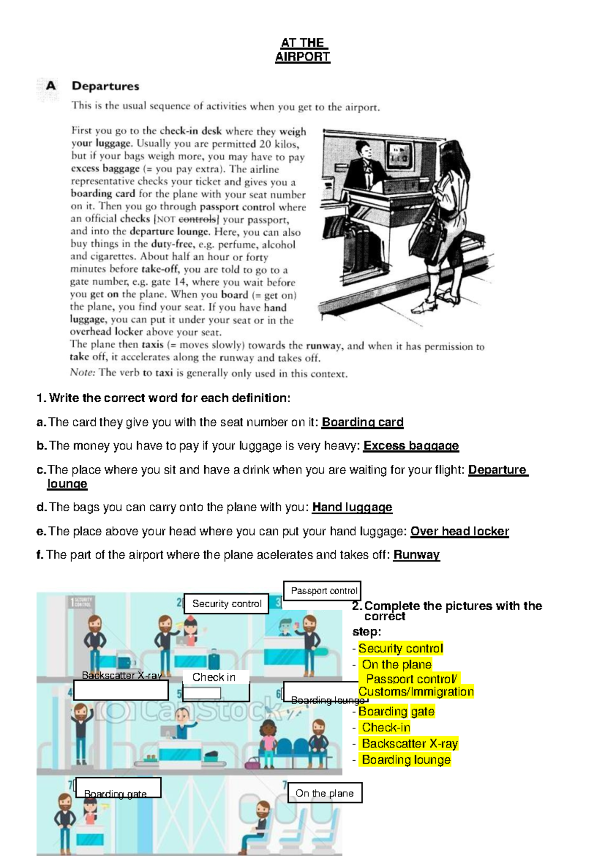 Obed Pineda Airport activities Vocabulary - P AT THE AIRPORT 1. Write ...