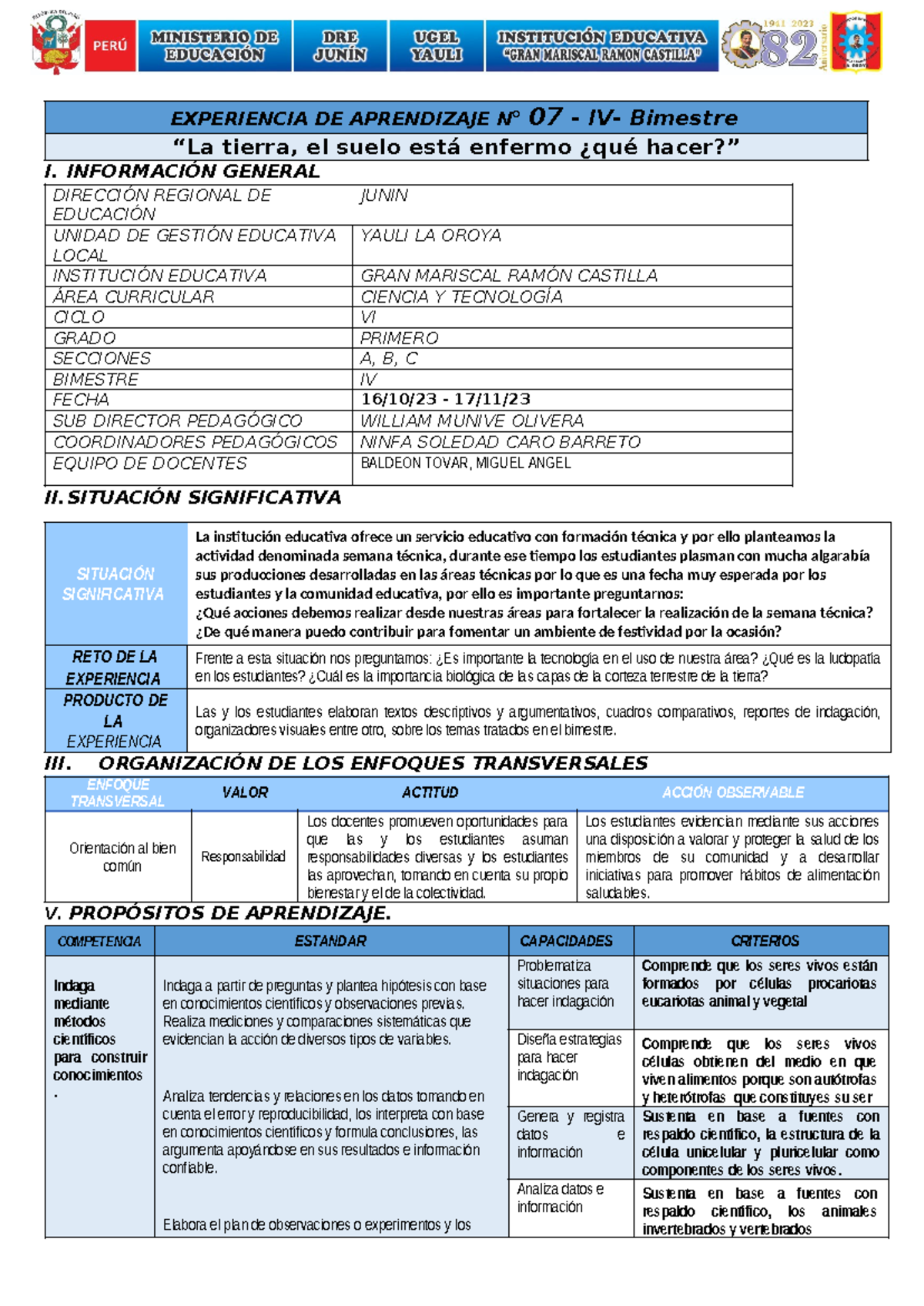 EDA 7-IVBim- miba-23 - mmmmmmmmmmmmmmm - EXPERIENCIA DE APRENDIZAJE N° 07 - IV- Bimestre “La ...