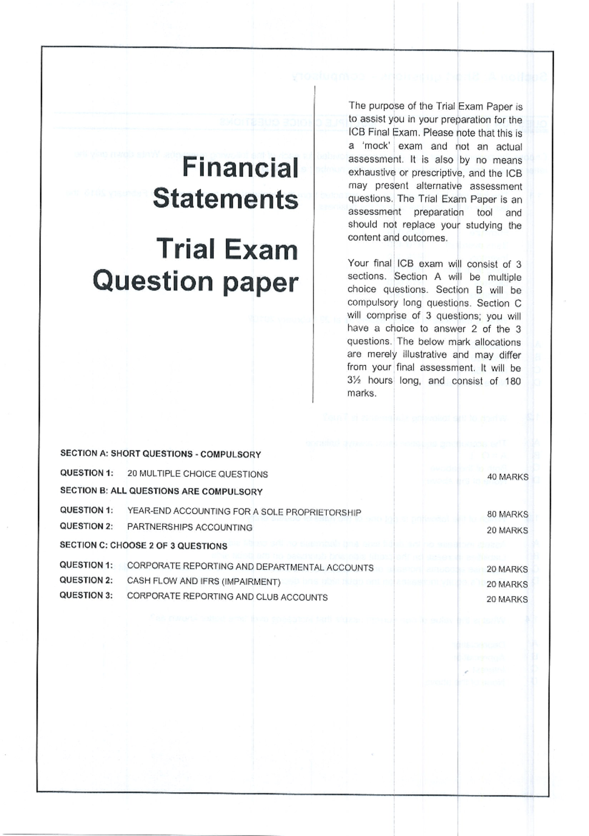 1 Question Paper - FS1 - The purpose of the Trial Exam Paper is to ...
