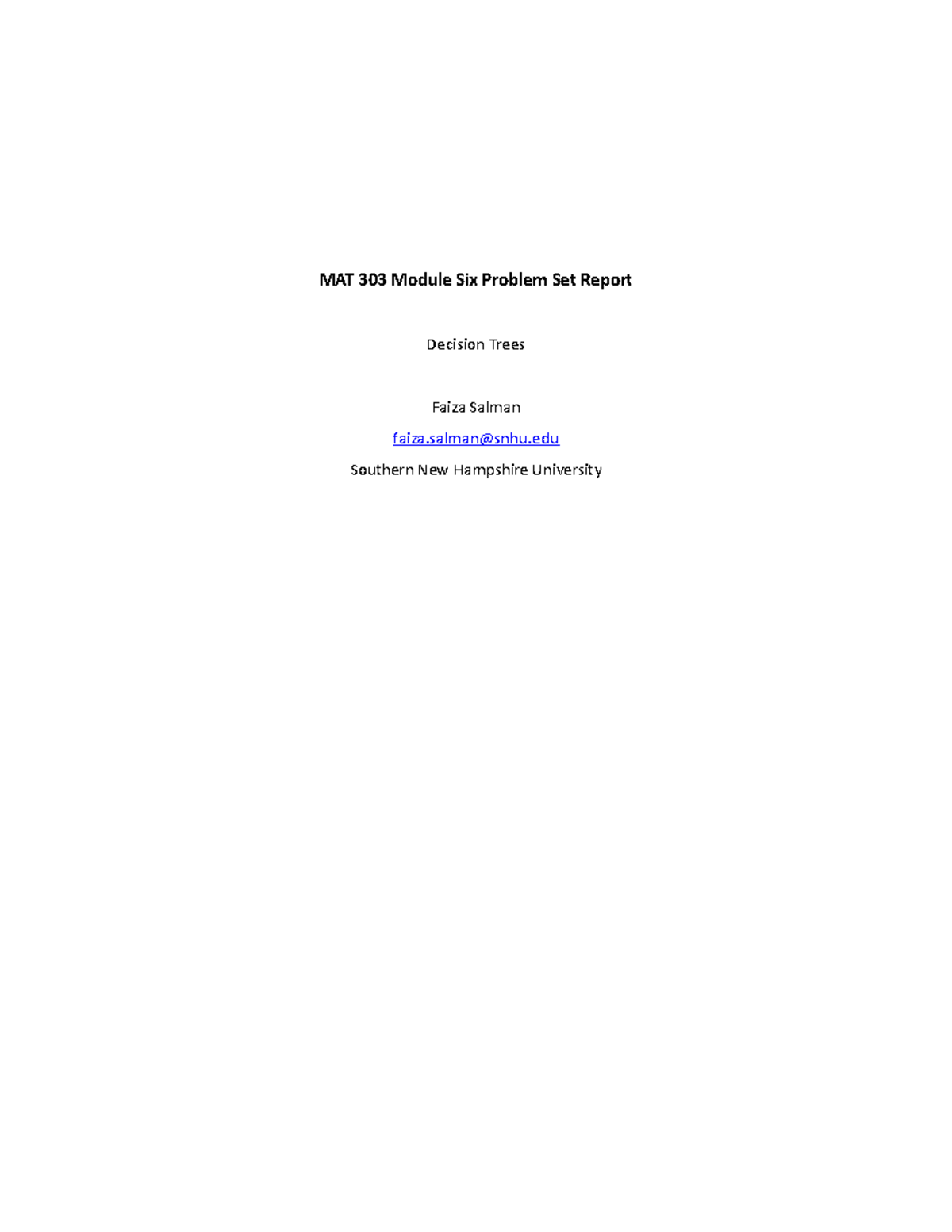 MAT 303 Module Six Problem Set Report - MAT 303 Module Six Problem Set ...