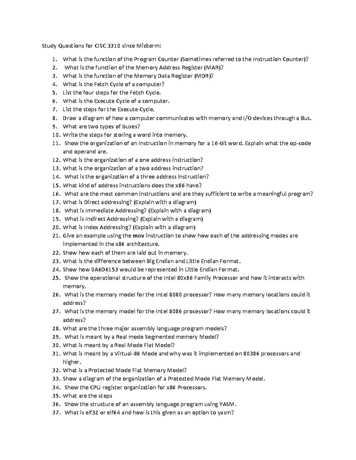 Study Questions Midterm - Study Questions for CISC 3310 since Midterm ...
