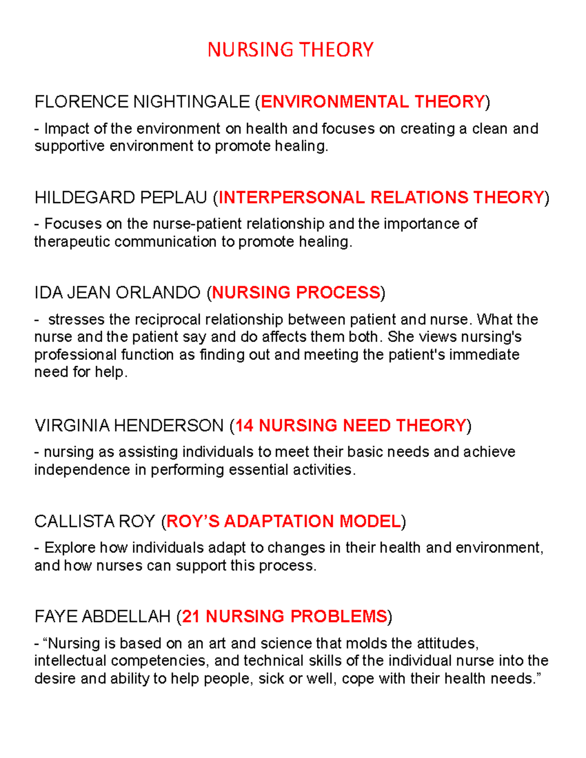 Nursing-theory - nursing theory - NURSING THEORY FLORENCE NIGHTINGALE ...