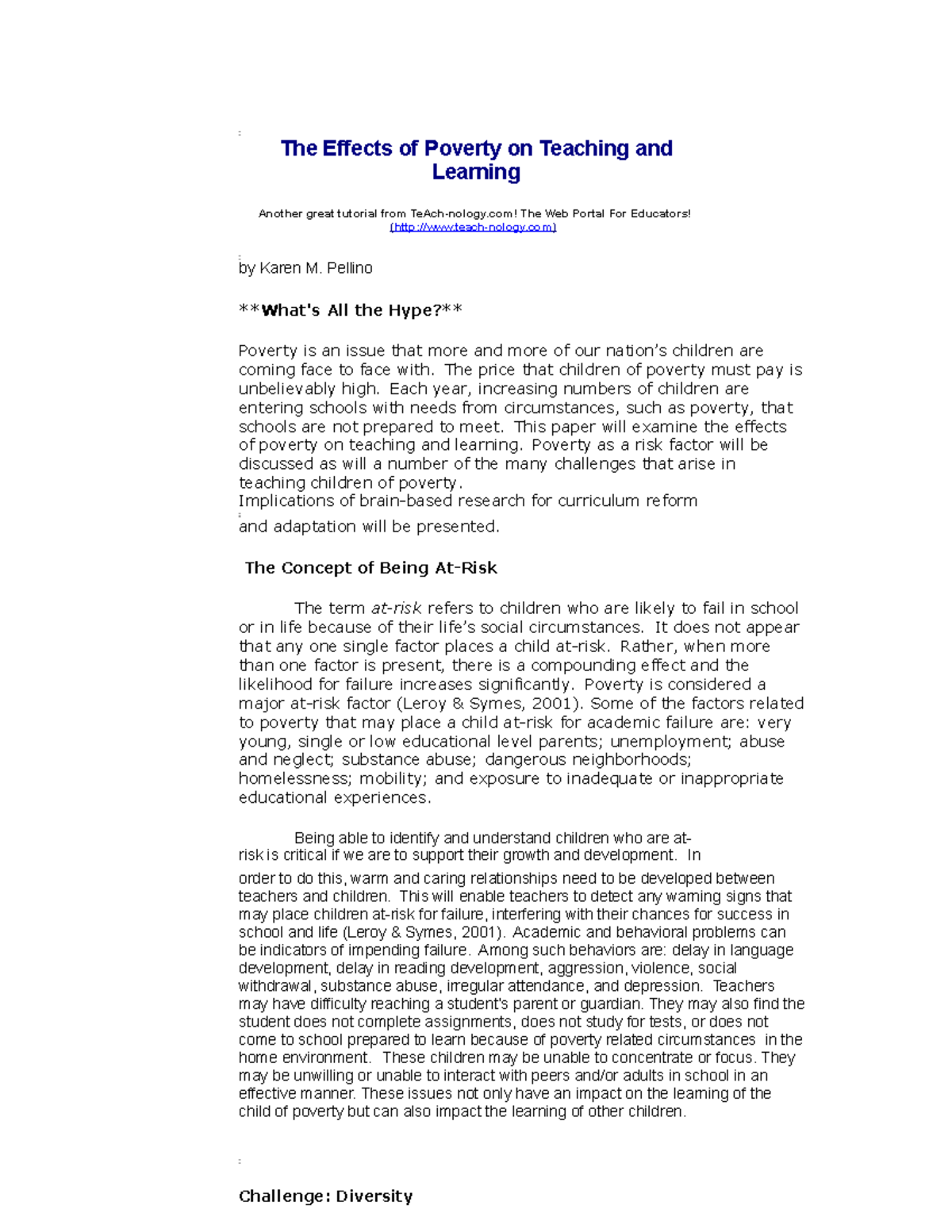 The Effects of Poverty on Teaching and Learning - The Effects of ...