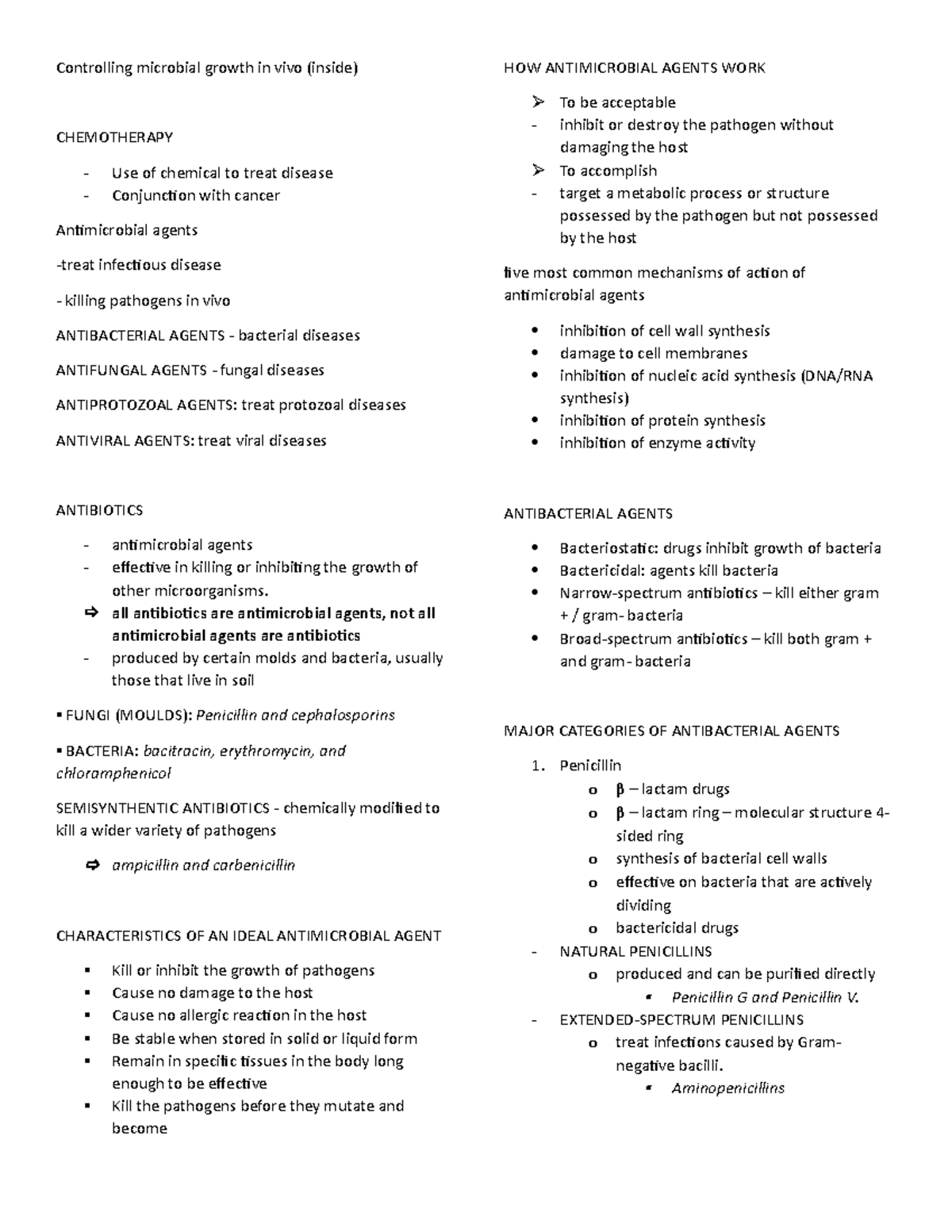 4.2 lesson - In vivo notes - Controlling microbial growth in vivo ...