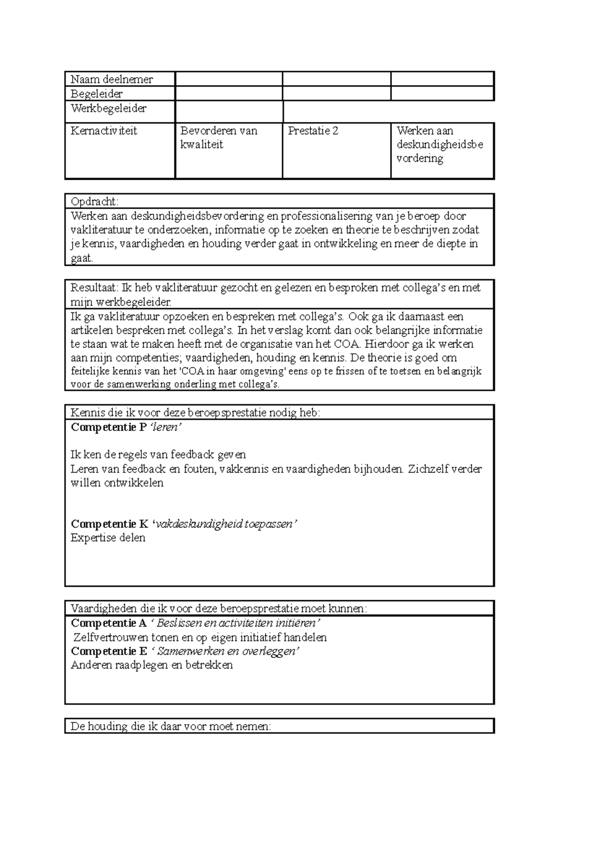 POP en PAP prestatie 2 nieuw - Naam deelnemer Begeleider Werkbegeleider ...