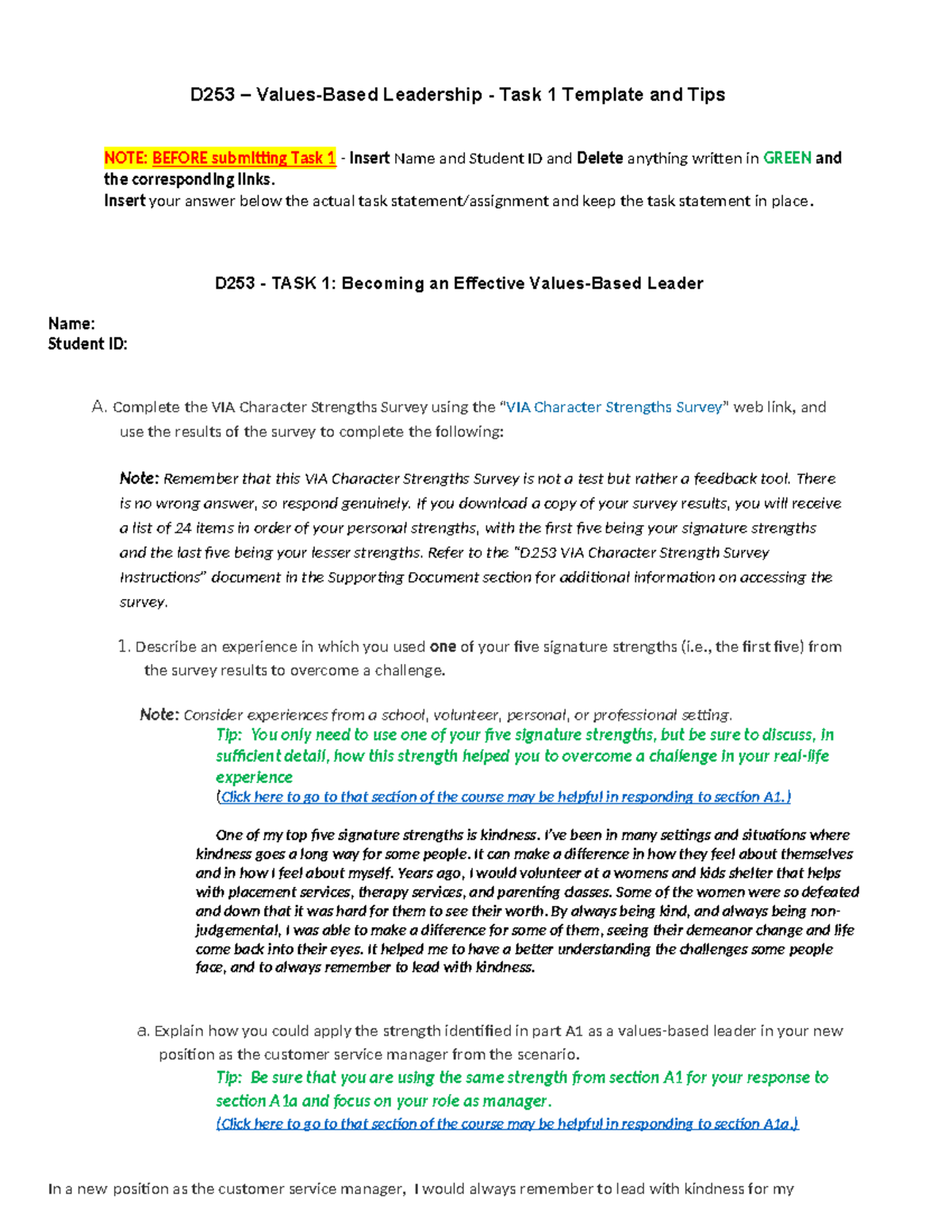 D253 Task 1 Template - 2-17-23 - D253 – Values-Based Leadership - Task ...