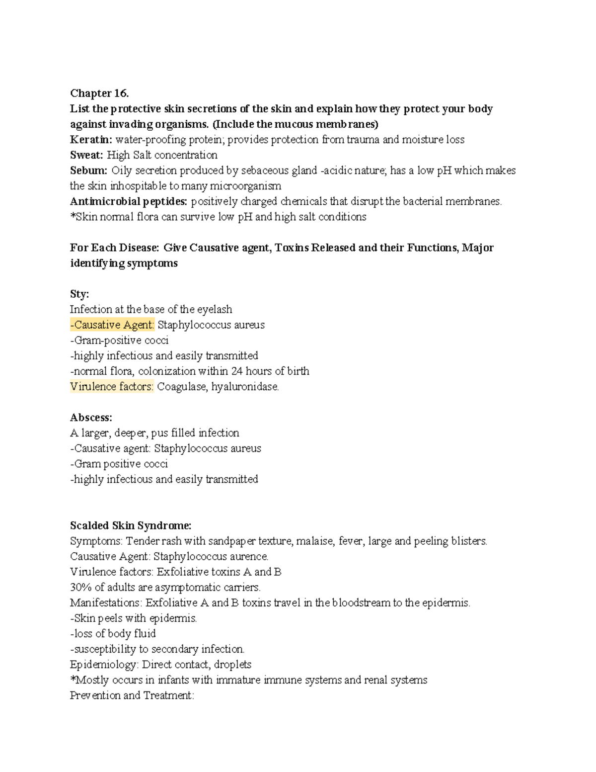 Microbiology 101 Final Study Guide - Chapter 16. List the protective ...