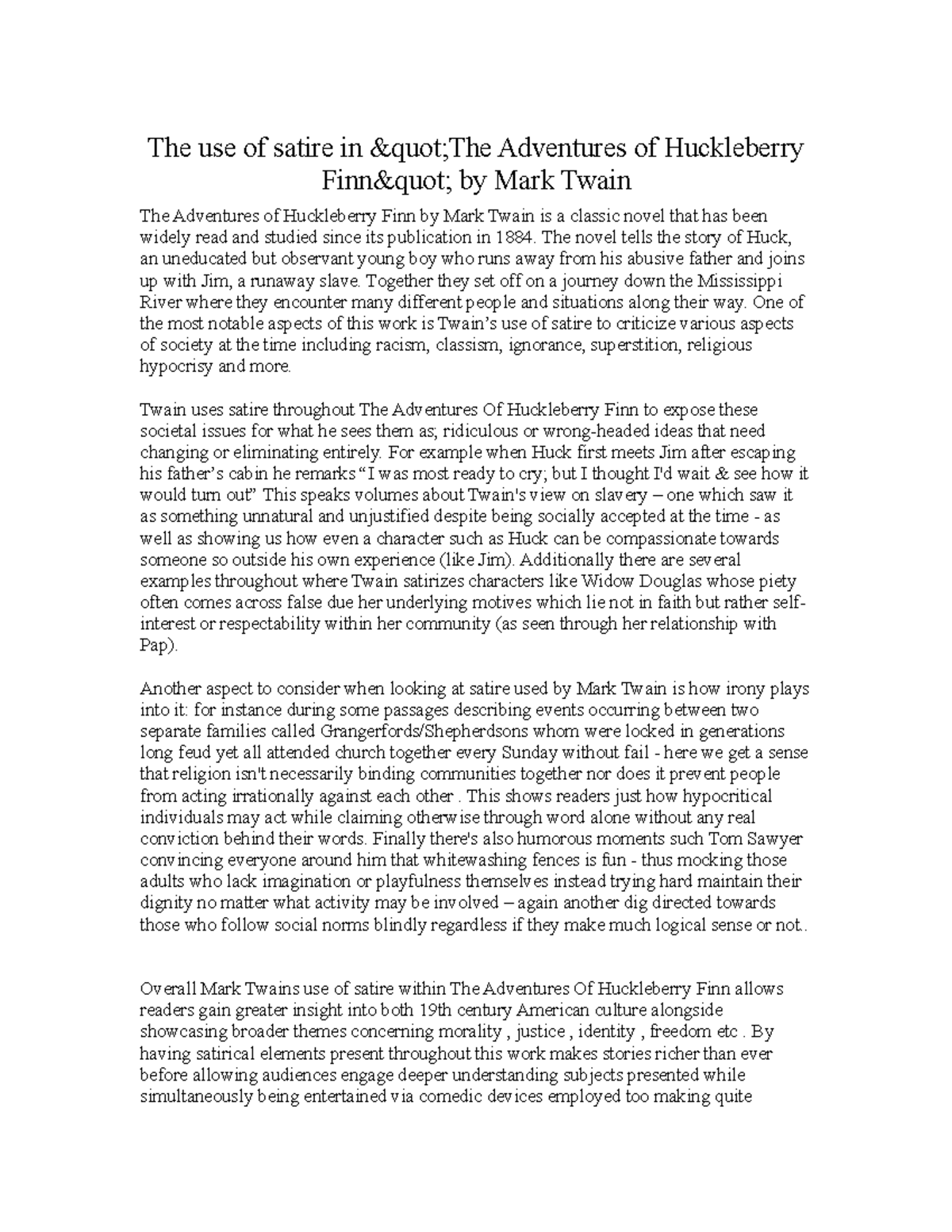 American literature - The use of satire in "The Adventures of ...