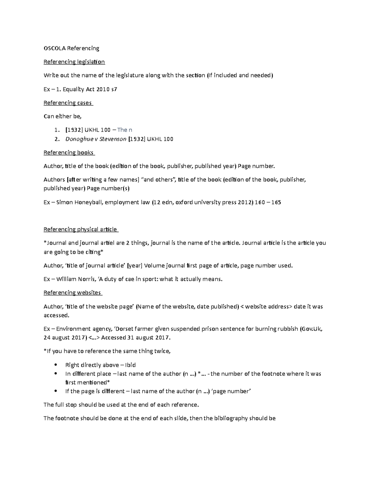 Oscola Referencing - OSCOLA Referencing Referencing legislation Write ...