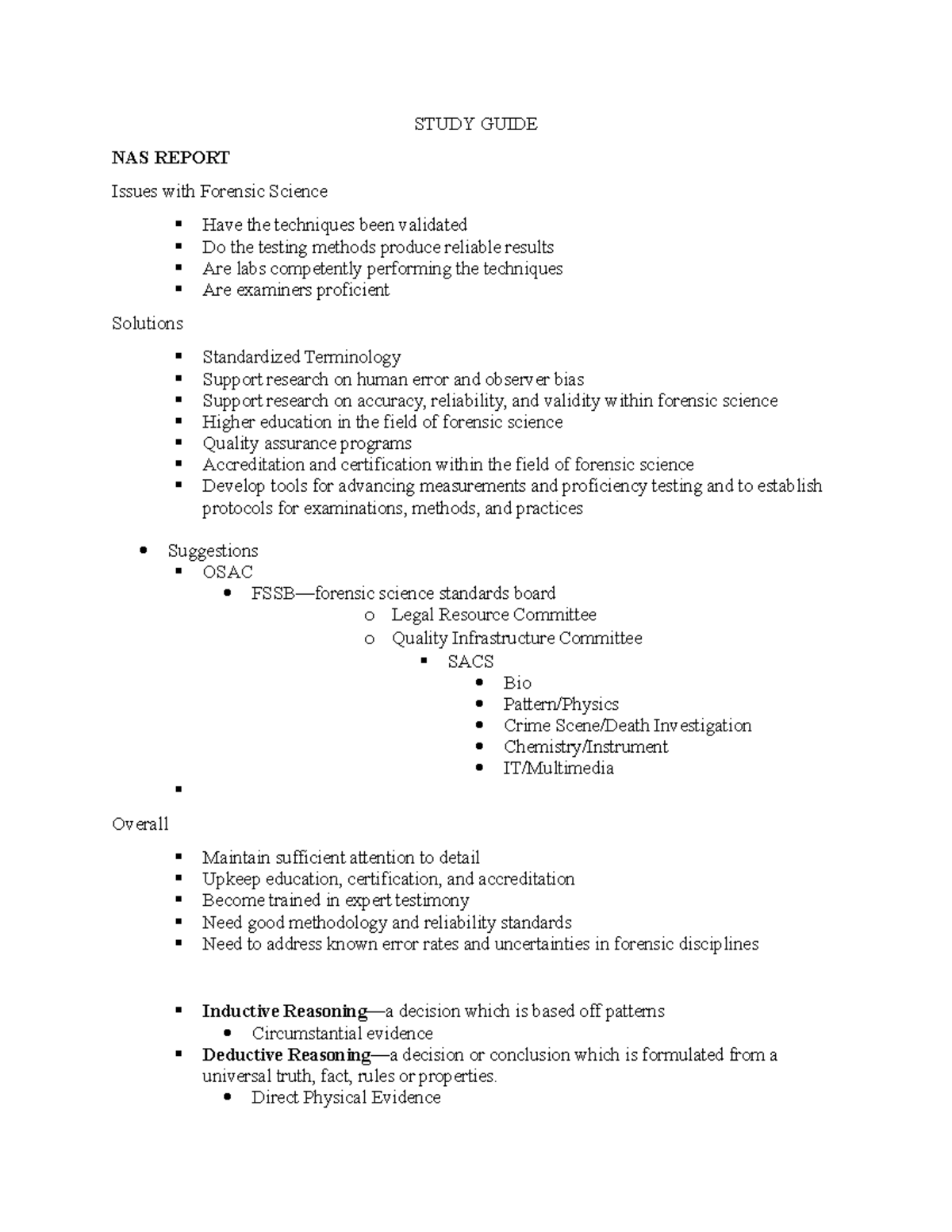 Study Guide for MID TERM - STUDY GUIDE NAS REPORT Issues with Forensic ...