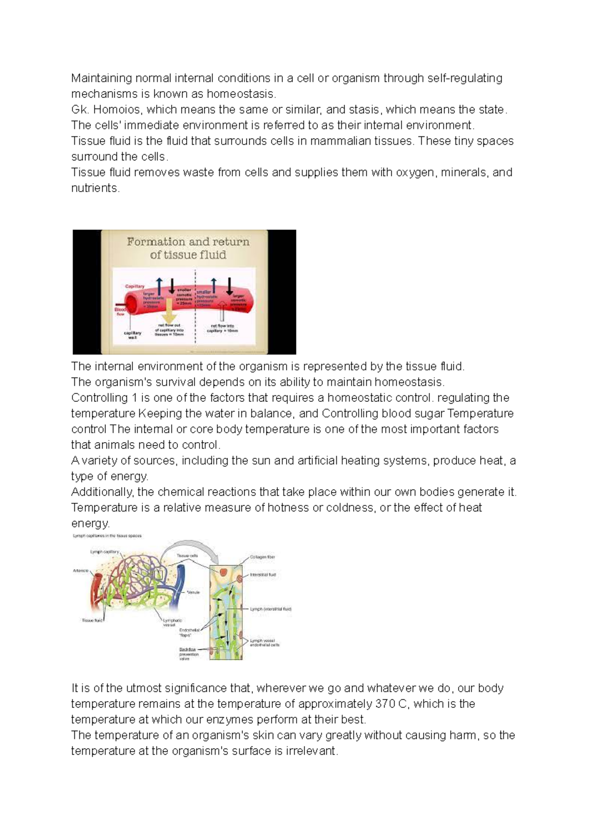 Cell or organism note - Maintaining normal internal conditions in a ...