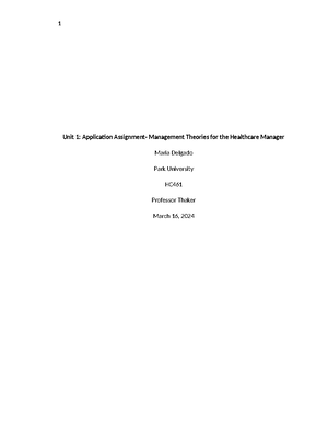 Unit 5 Application Assignment - Unit 5 Application Assignment HC Dr. Chad Moretz Maria Delgado ...