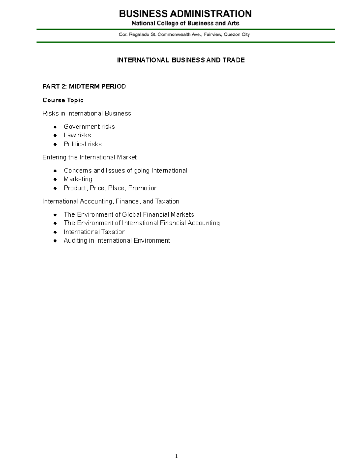 IBAT- Handouts-2B - ibat handouts - INTERNATIONAL BUSINESS AND TRADE ...